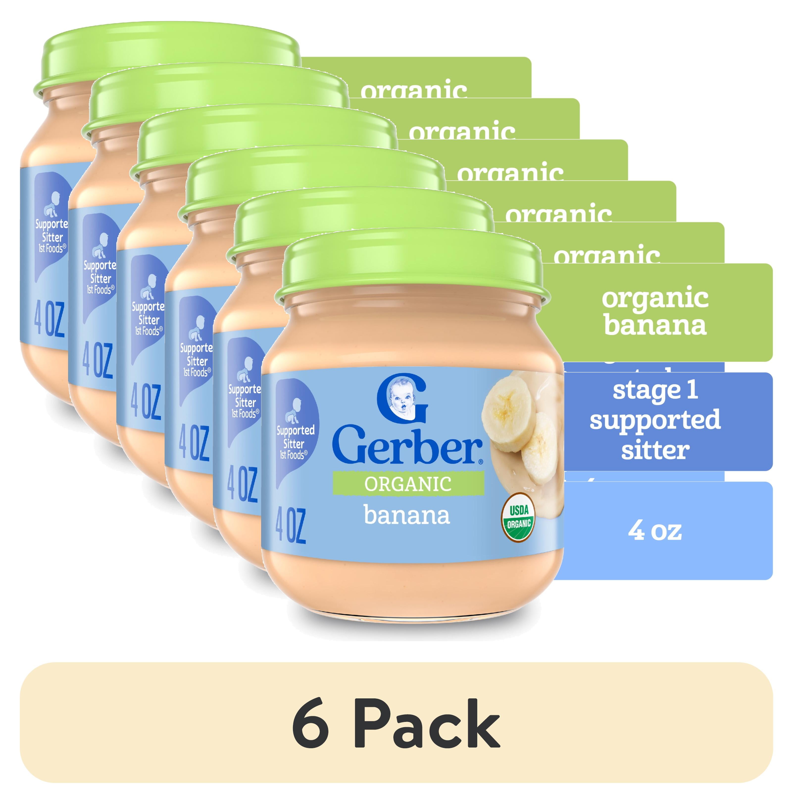 (6 pack) Gerber Stage 1, Organic Banana Jar, Baby Food, Fruit Puree ...