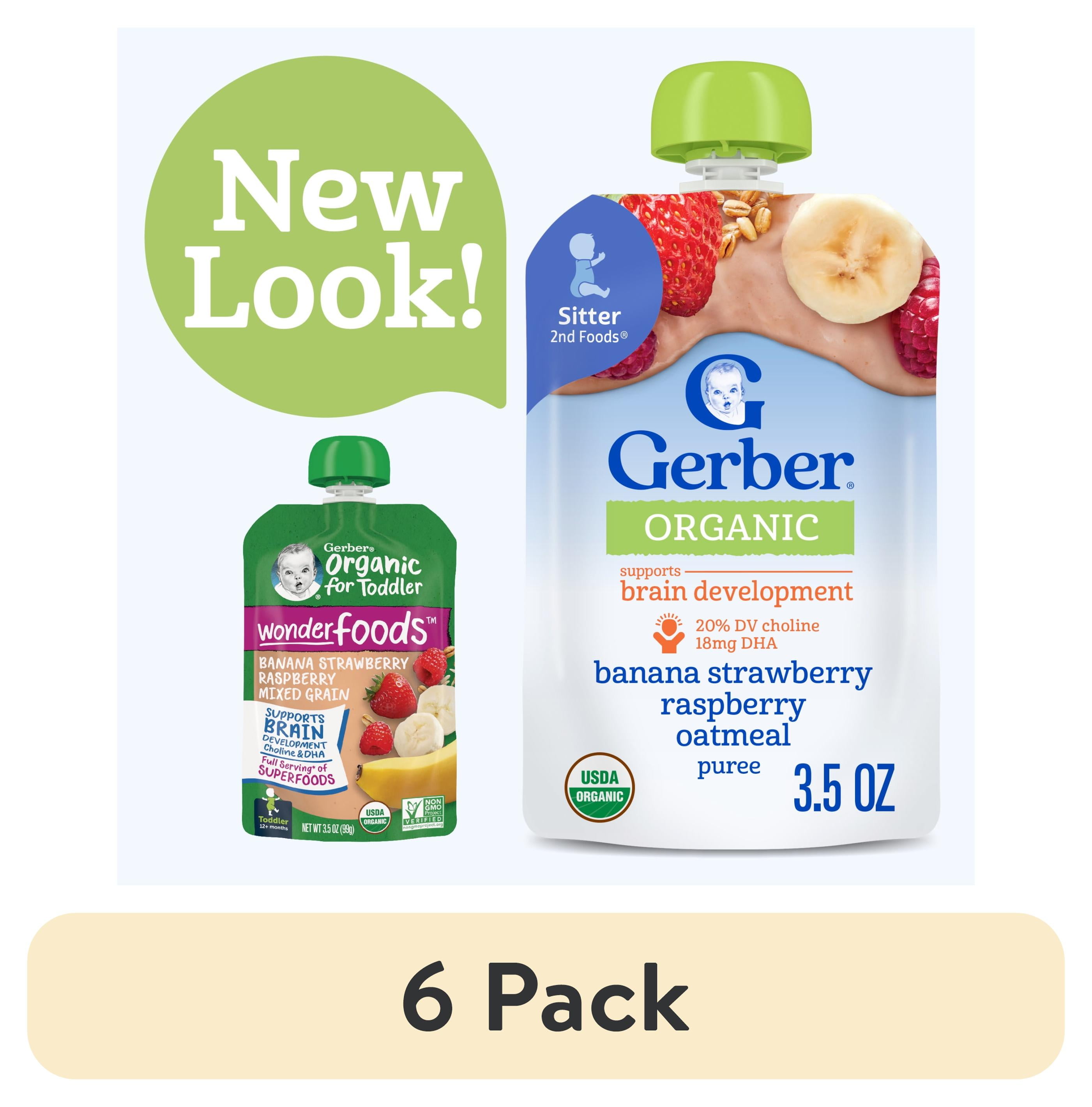(6 pack) Gerber Stage 2 Baby Food, Organic Banana Strawberry Raspberry ...