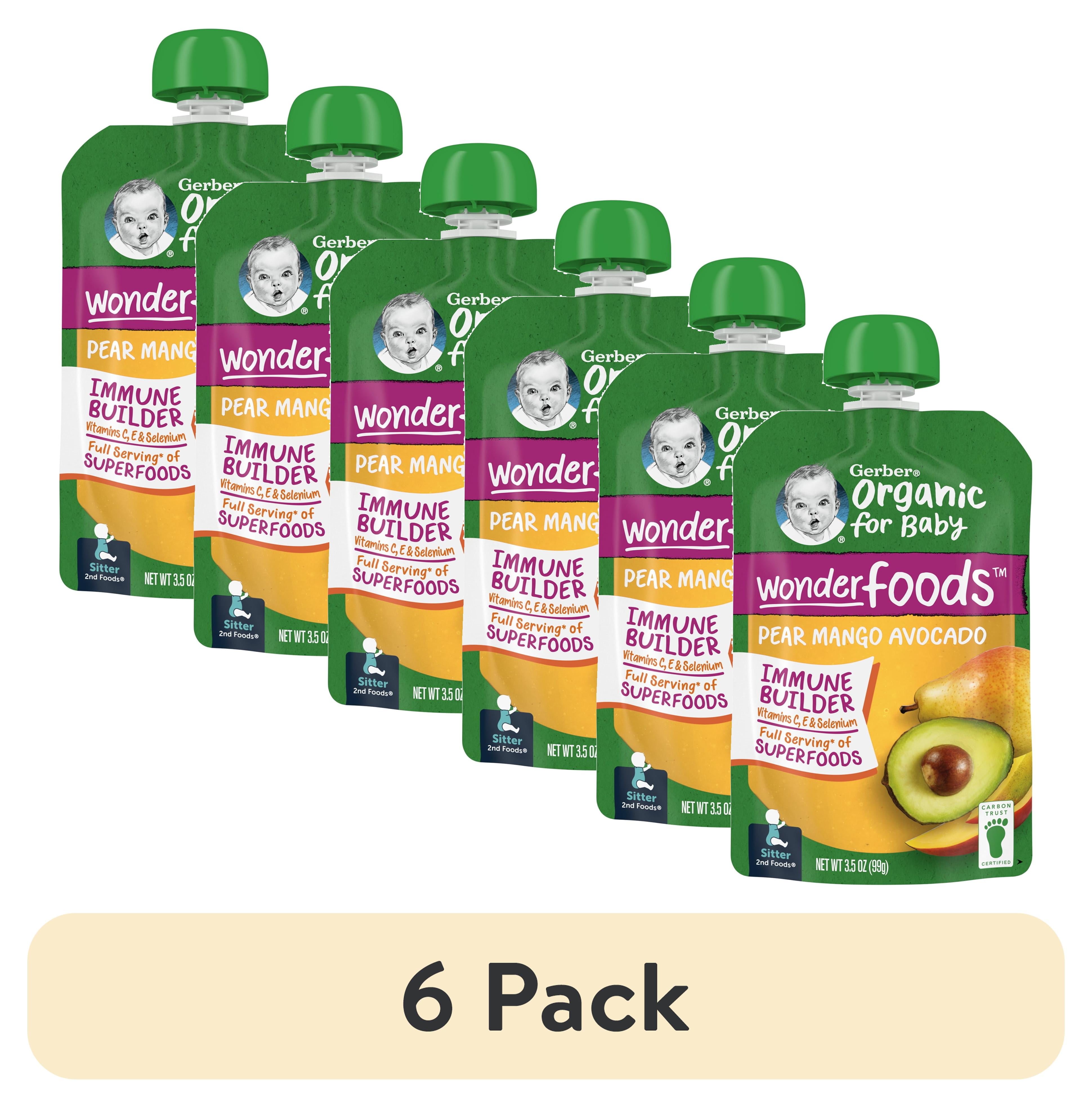 (6 pack) Gerber Stage 2 Baby Food, Organic Pear Mango Avocado, Baby ...