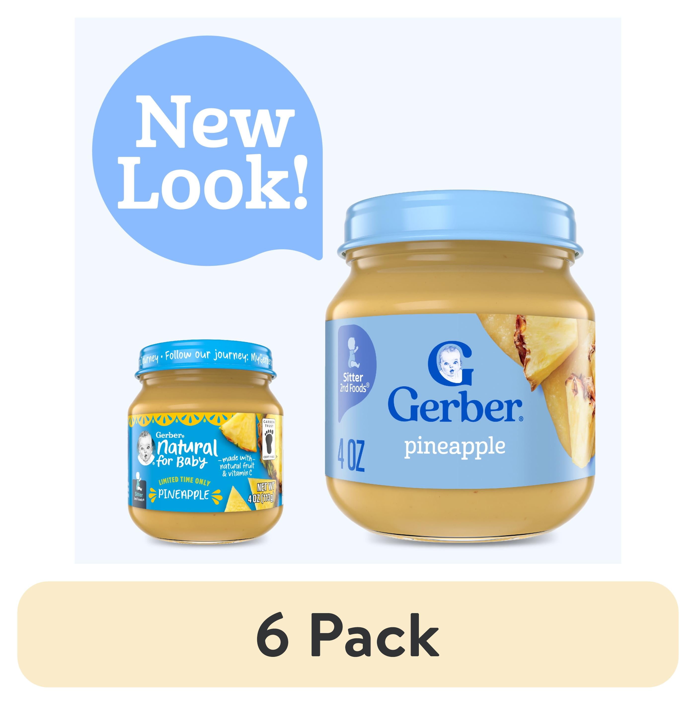 (6 pack) Gerber Stage 2 Baby Food, Pineapple Jar, Fruit Puree, Non-GMO ...