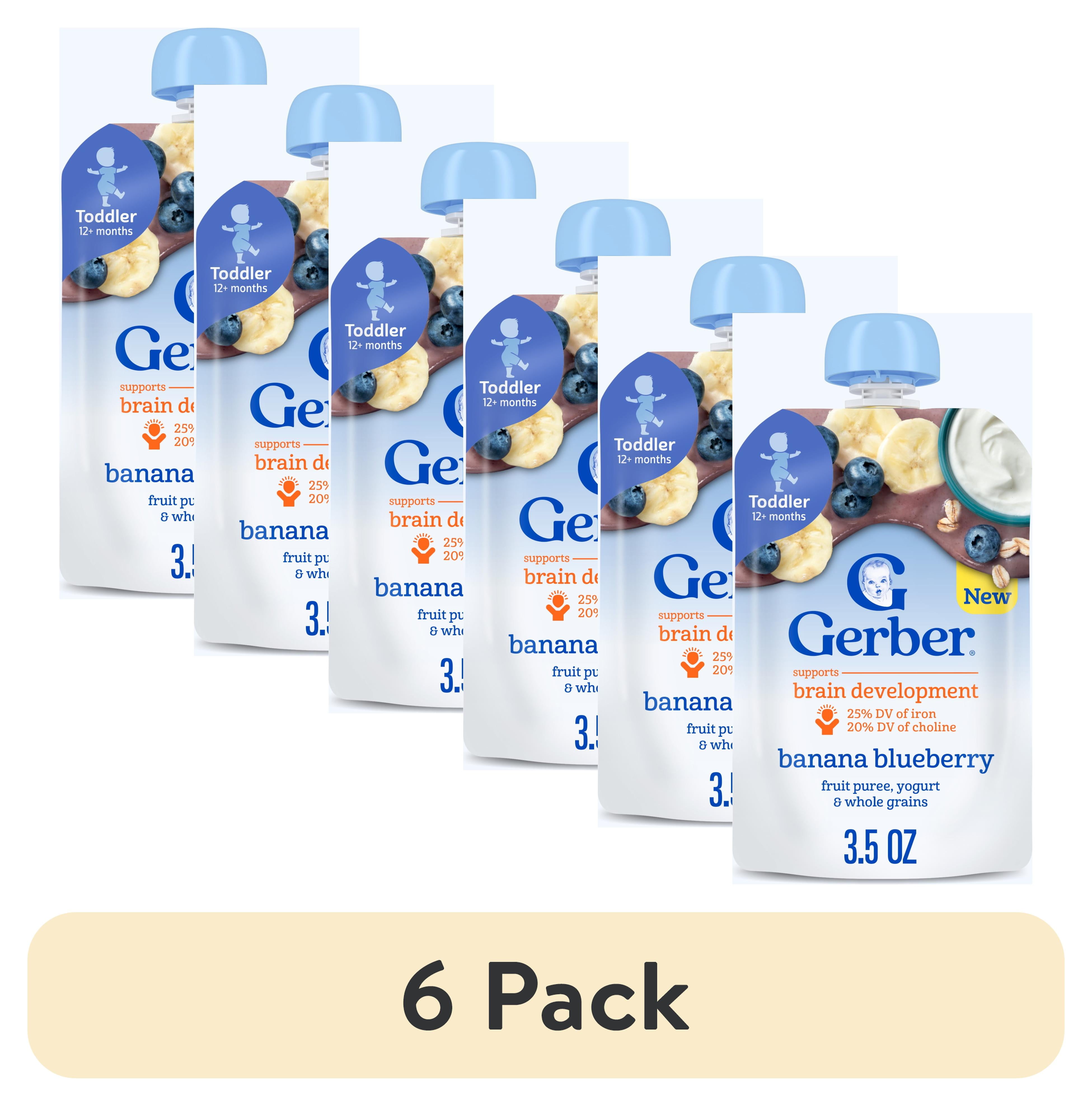 (6 pack) Gerber Toddler Food, Banana Blueberry, Fruit Puree, Yogurt ...