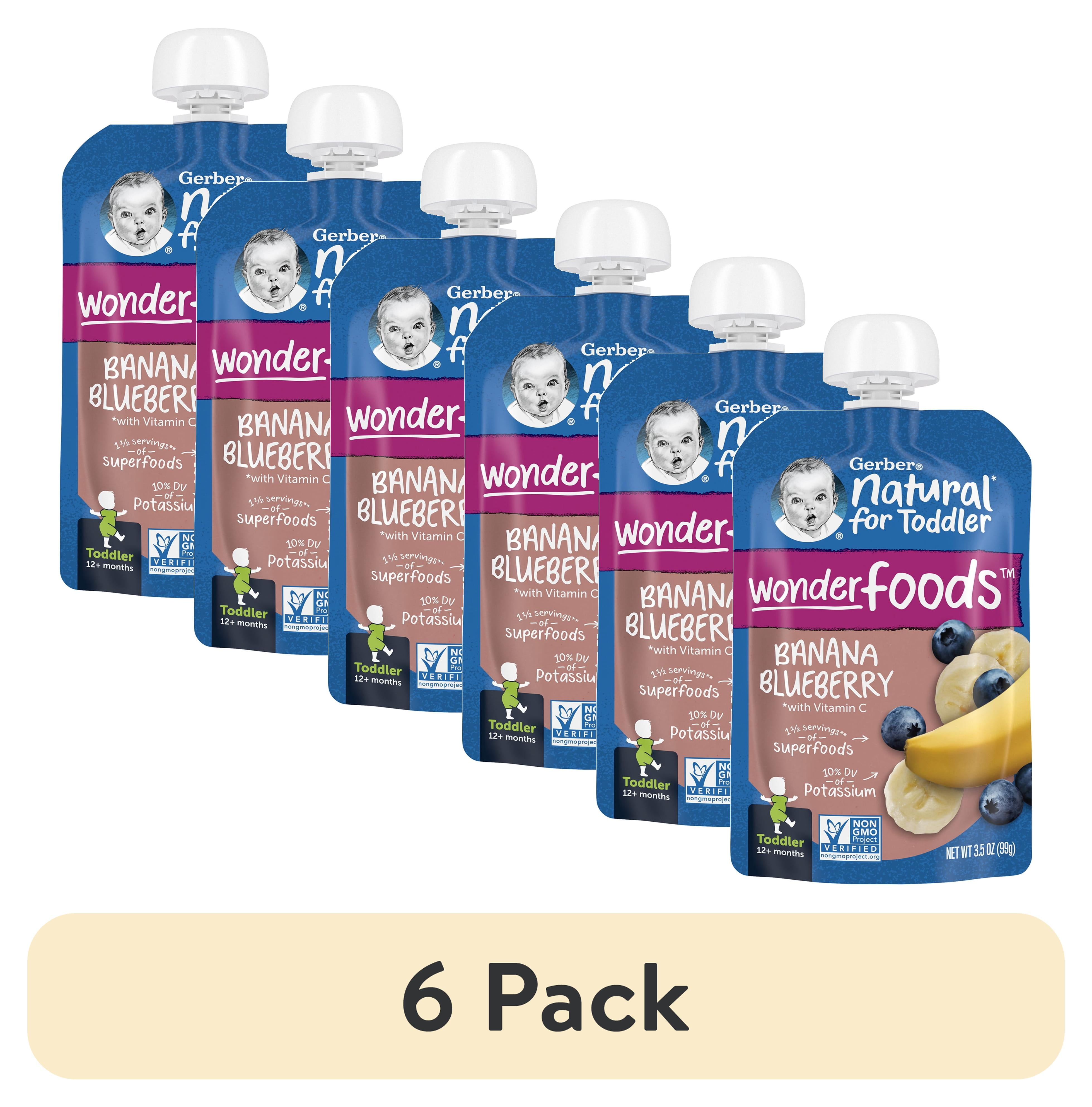 (6 pack) Gerber Stage 2 Baby Food, Banana Blueberry Puree, 3.5 oz Pouch ...