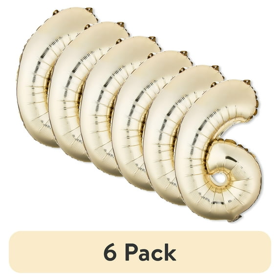 (6 pack) 16" Gold Number 6 Foil Balloon, by Way To Celebrate - Walmart.com
