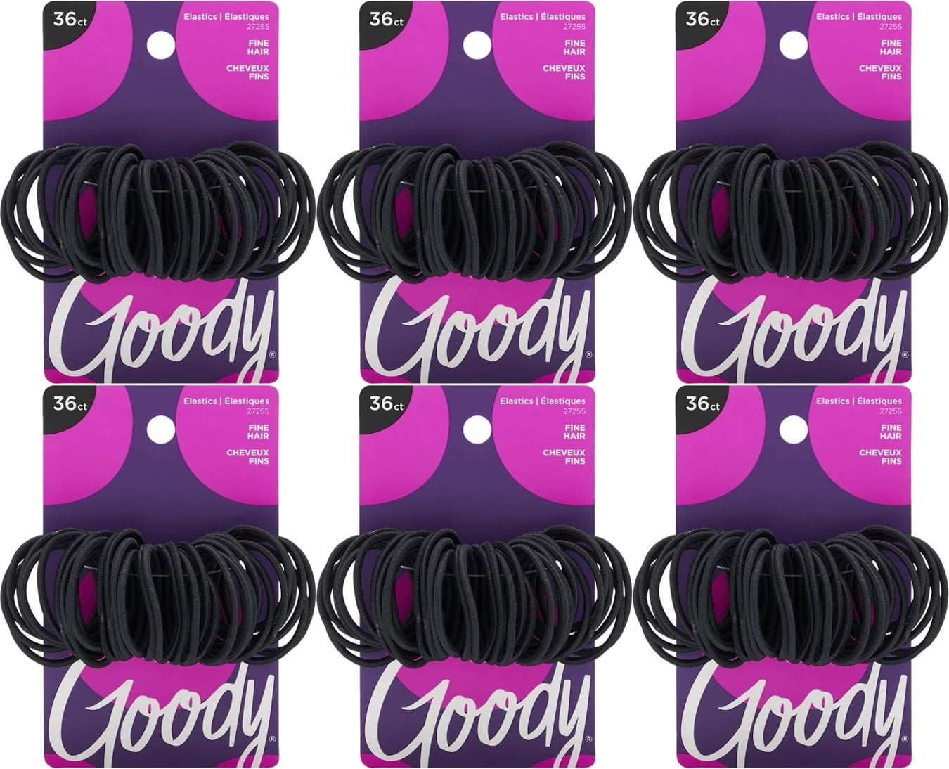 (6 pack) Goody Ouchless Elastics, Black Hair Ties, Ponytail Holder, 2mm ...