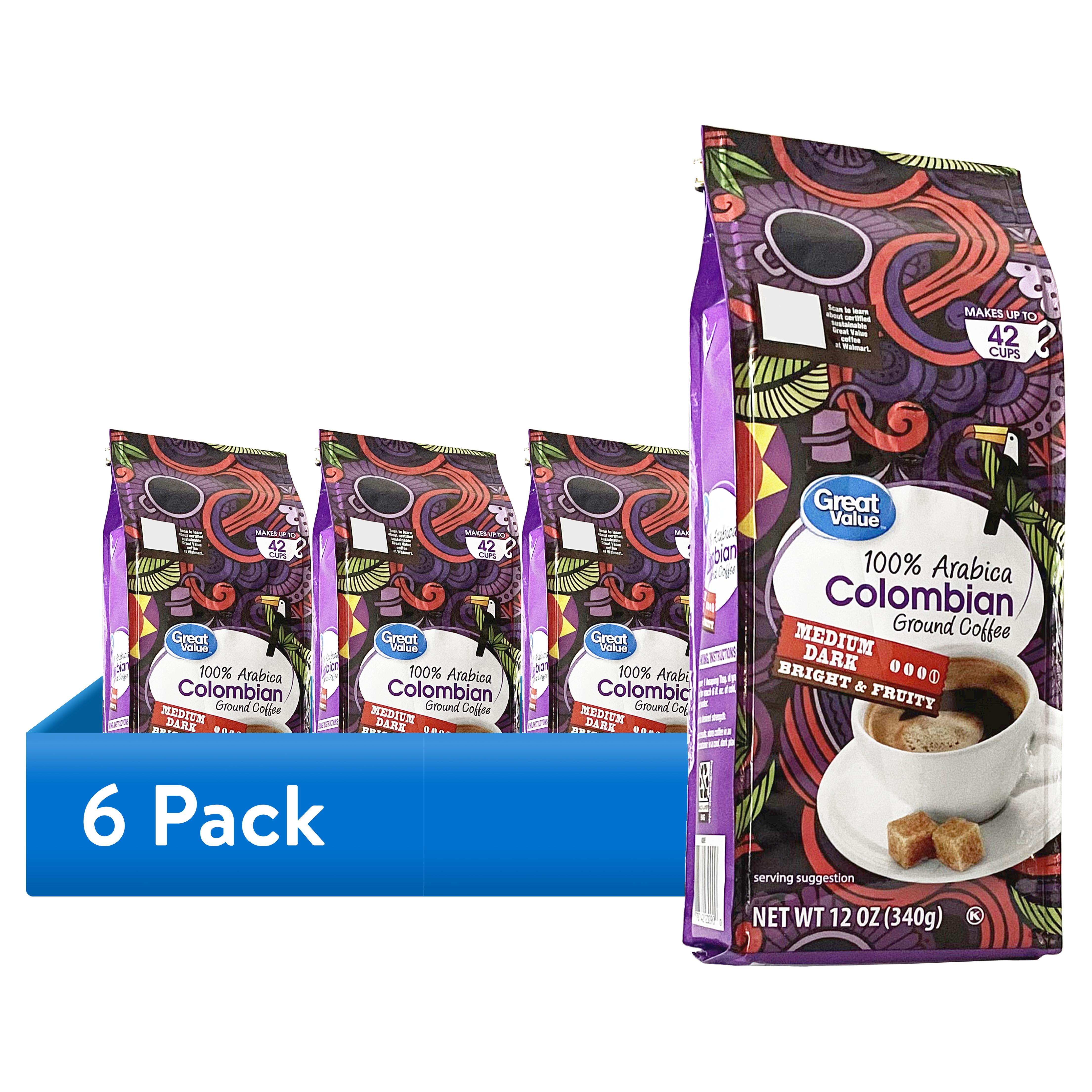 (6 pack) Great Value 100% Arabica Colombian Medium-Dark Roast Ground ...