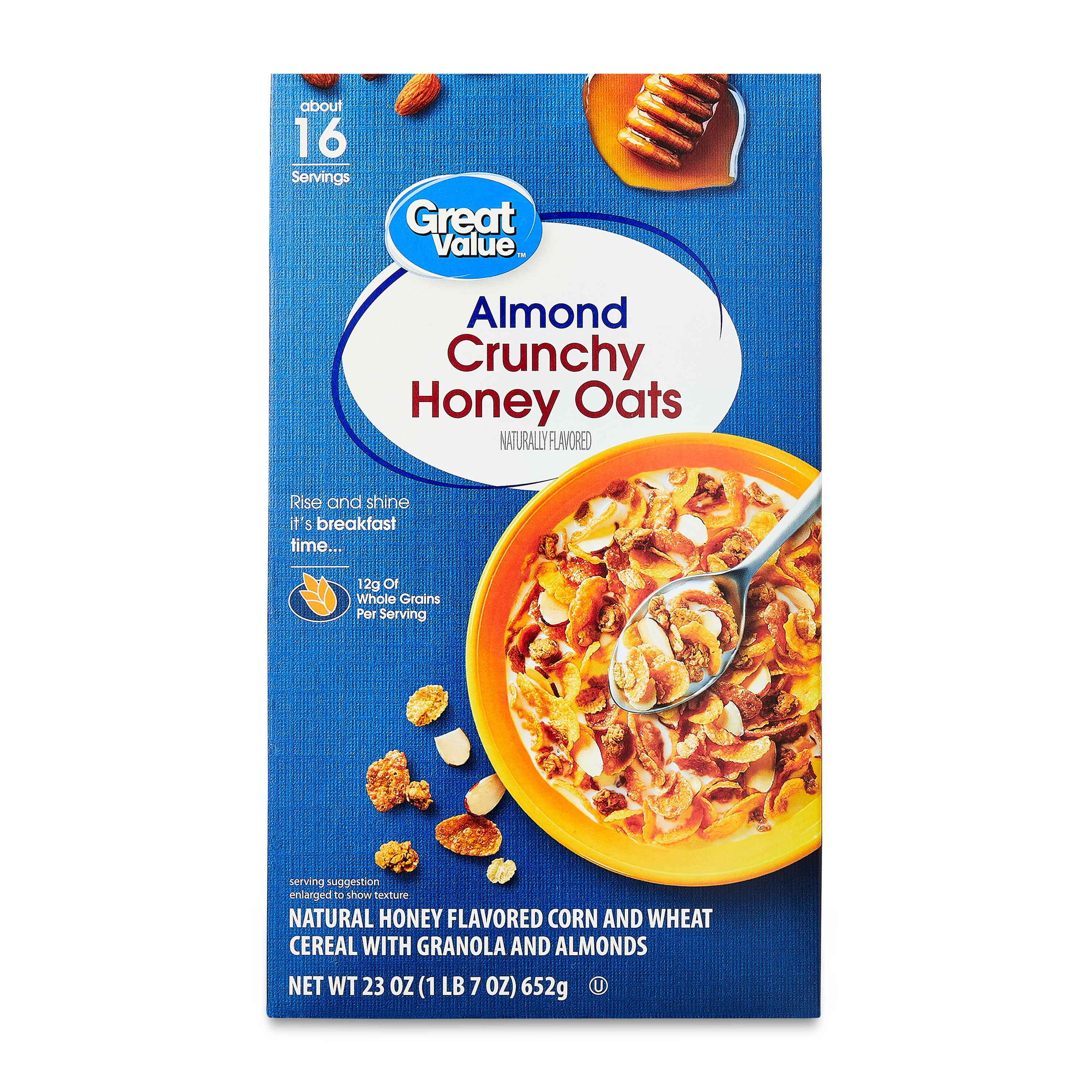 (6 pack) Great Value Almond Crunchy Honey Oats Breakfast Cereal, 23 oz ...