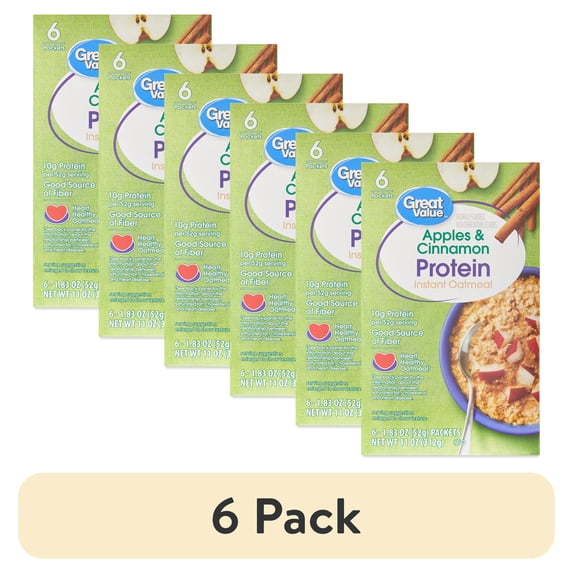 (6 pack) Great Value Apples & Cinnamon Protein Instant Oatmeal, 1.83 oz ...