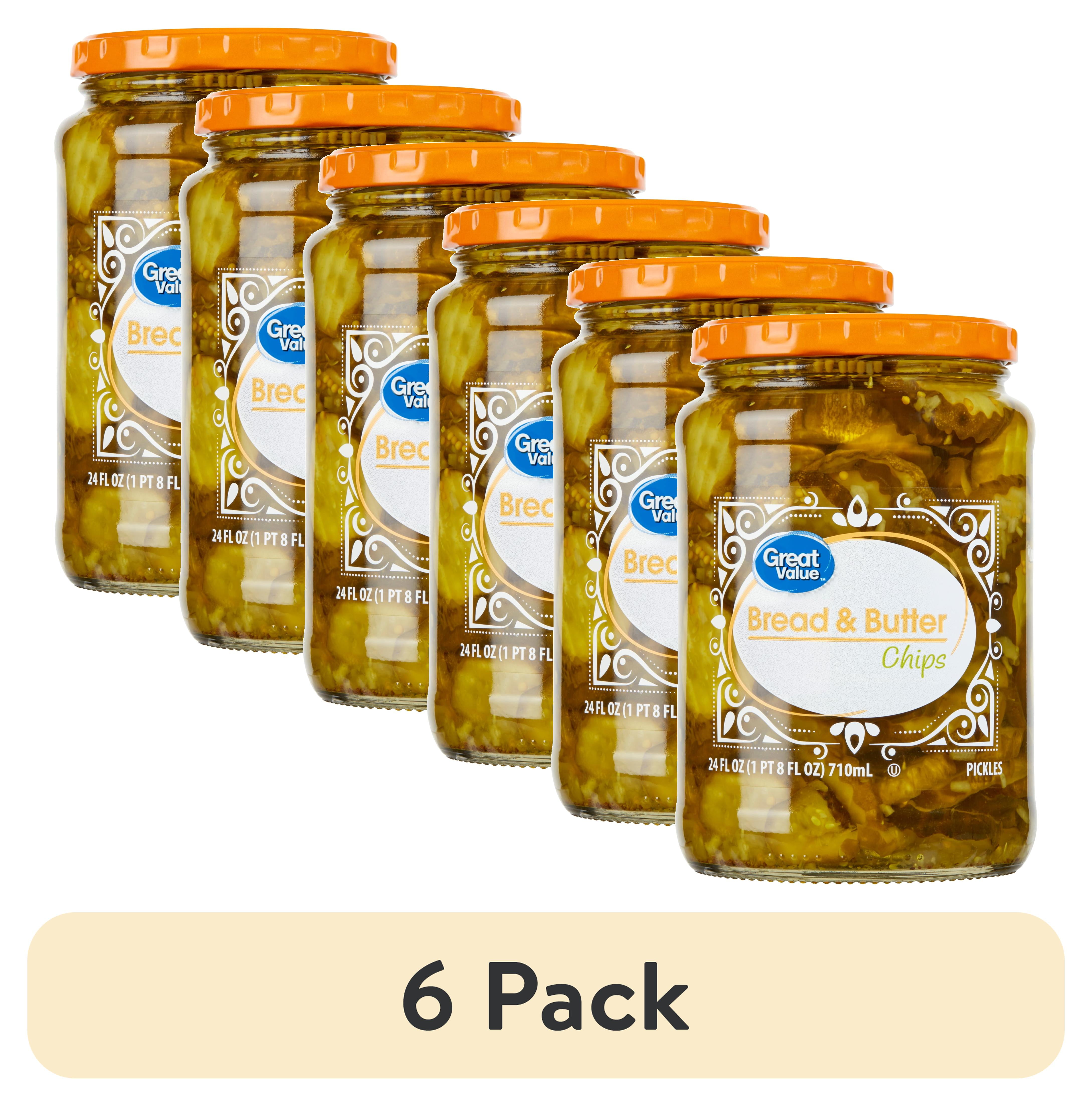 (6 pack) Great Value Bread & Butter Chips Pickles Fresh Pack, 24 fl oz ...
