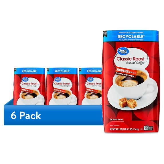 (6 pack) Great Value Classic Roast Medium Ground Coffee, 40.3 oz ...