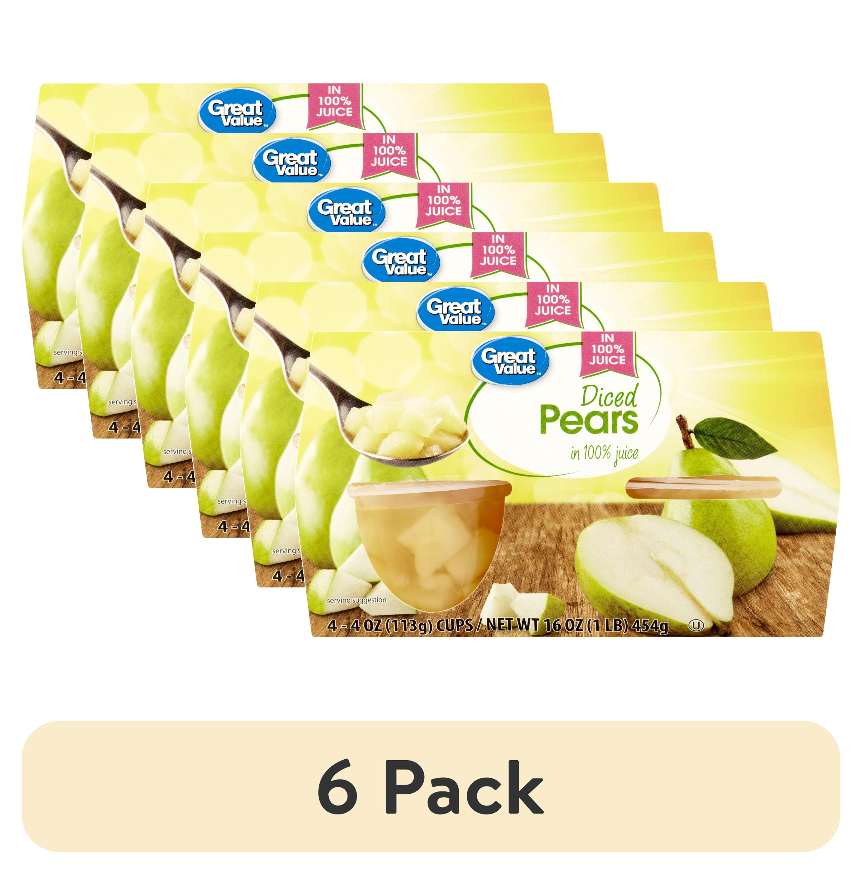 (6 pack) Great Value Diced Pears Fruit Cups in Juice, 4 oz, 4 Count ...