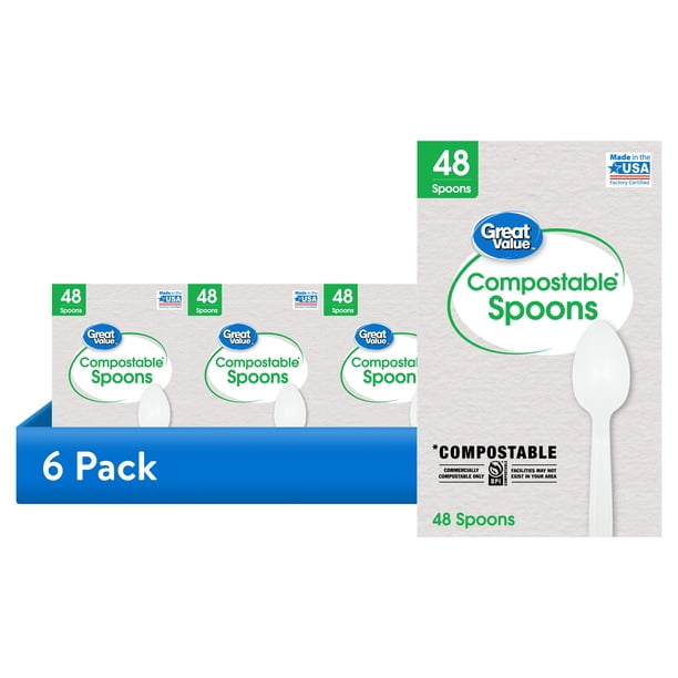 (6 pack) Great Value Disposable Compostable Biopolymer Spoon ...