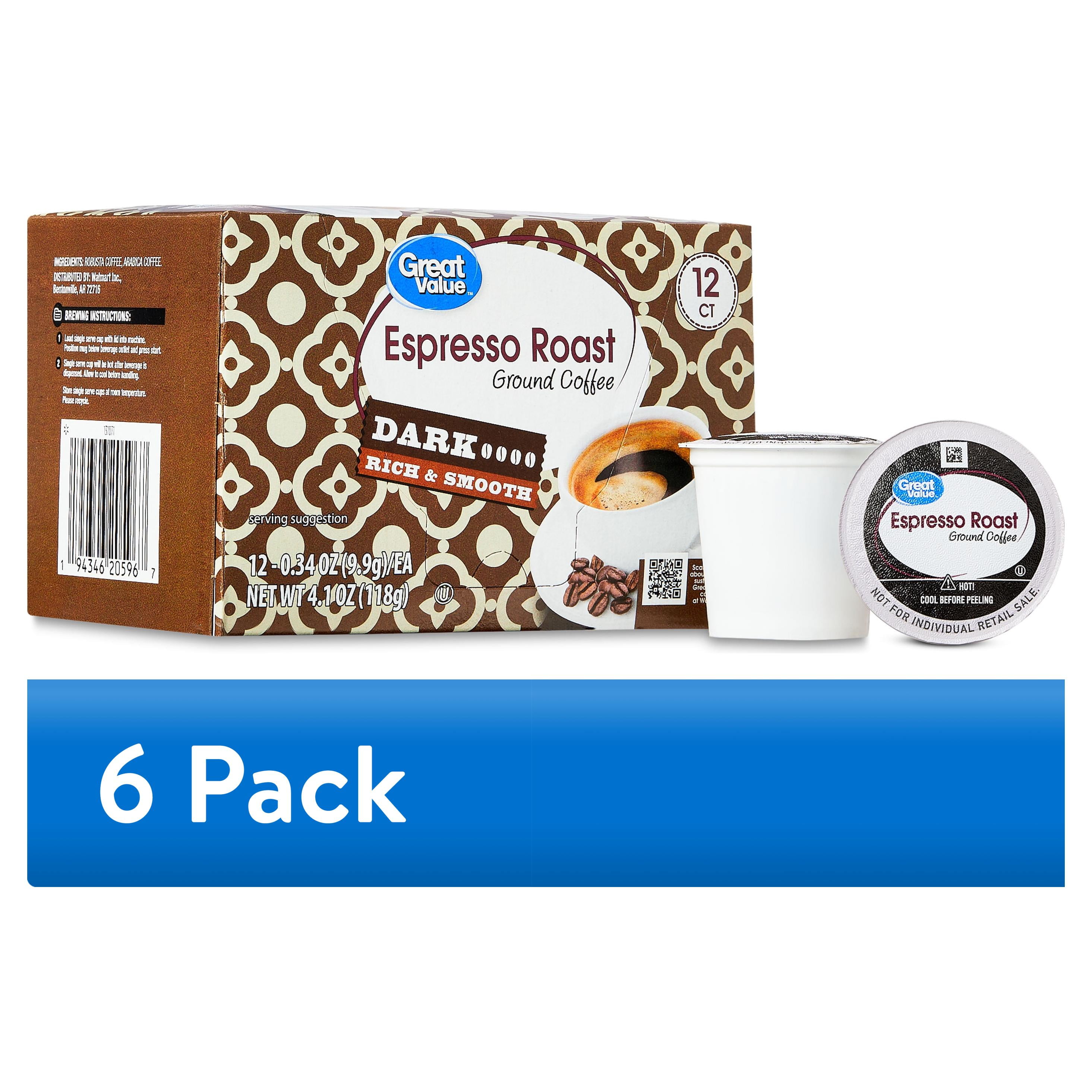 (6 pack) Great Value Espresso, Dark Roast Coffee Pods, 12 Count ...