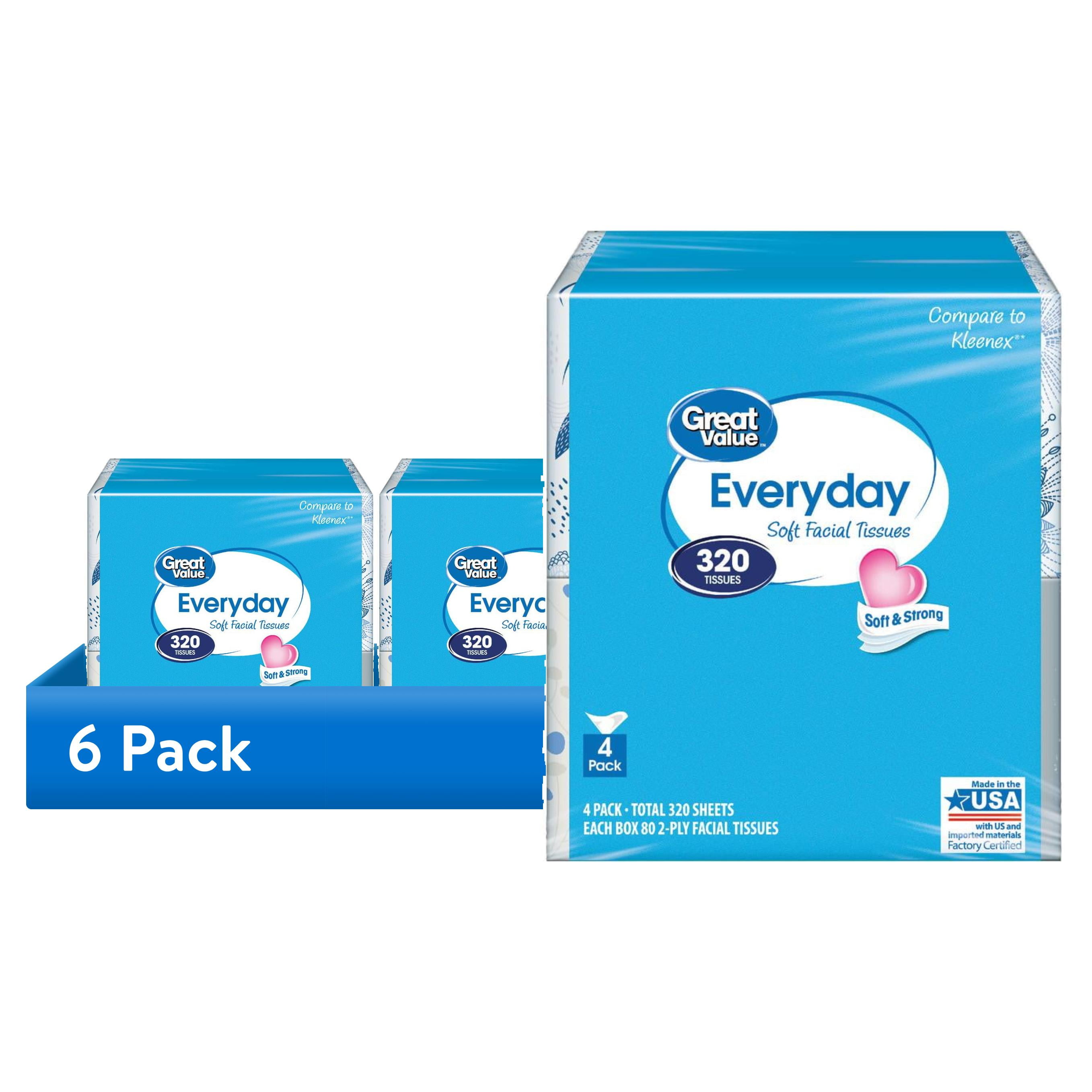 (4 pack) Great Value Everyday Soft Facial Tissues, 4 Cube Cartons, 80 ...