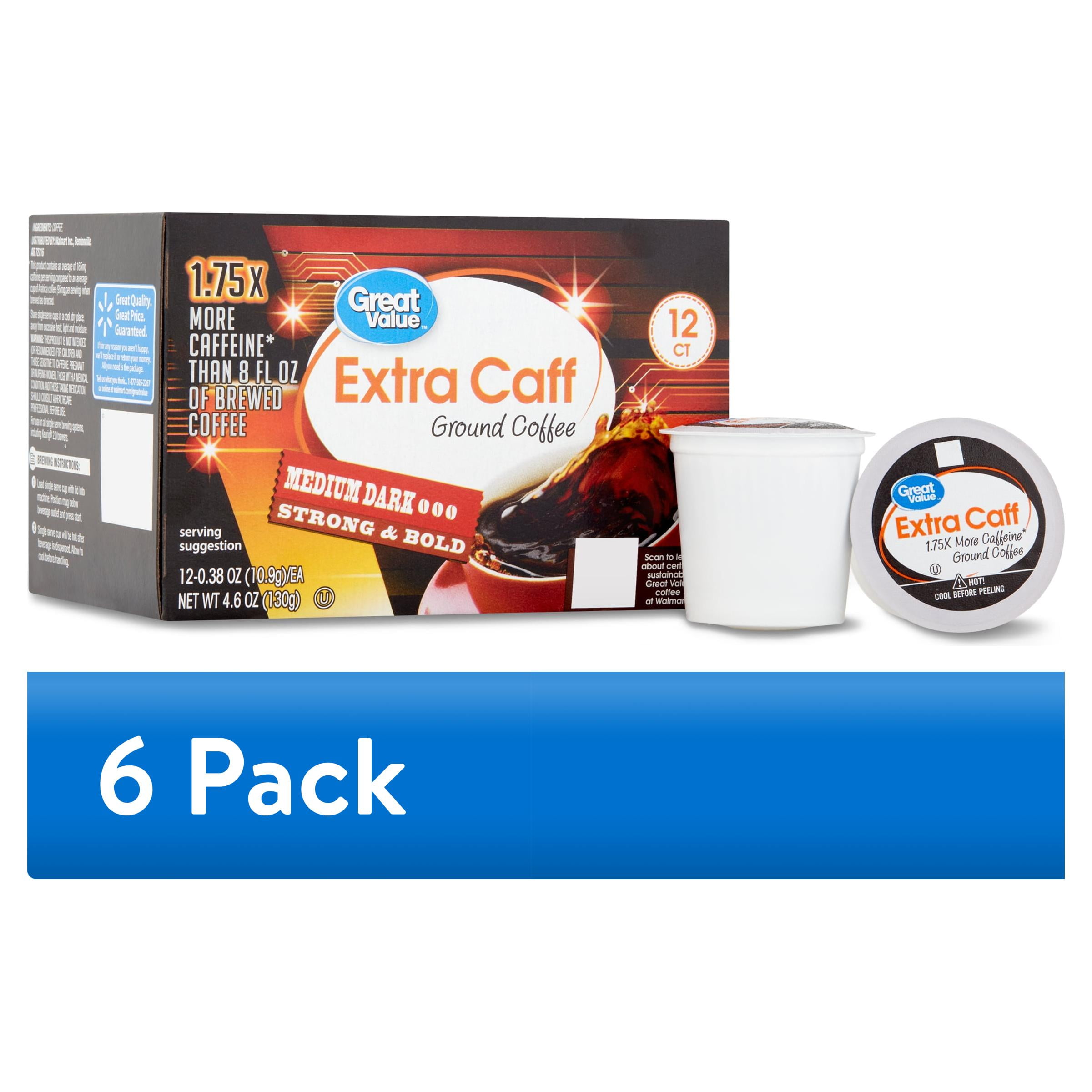 (6 pack) Great Value Extra Caff Medium-Dark Roast Coffee Pods, 12 Ct ...