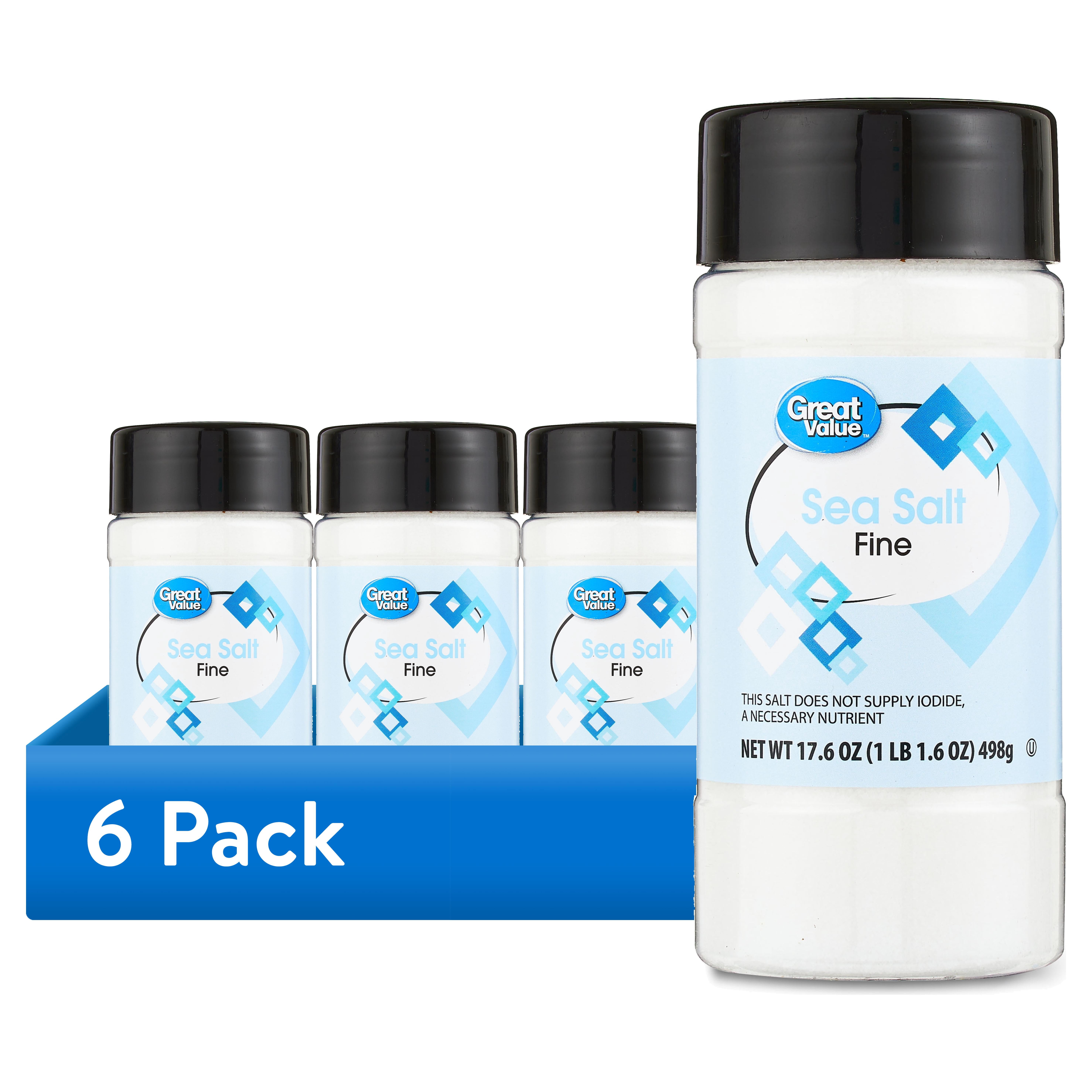 (6 pack) Great Value Fine Sea Salt, 17.6 oz - Walmart Business Supplies
