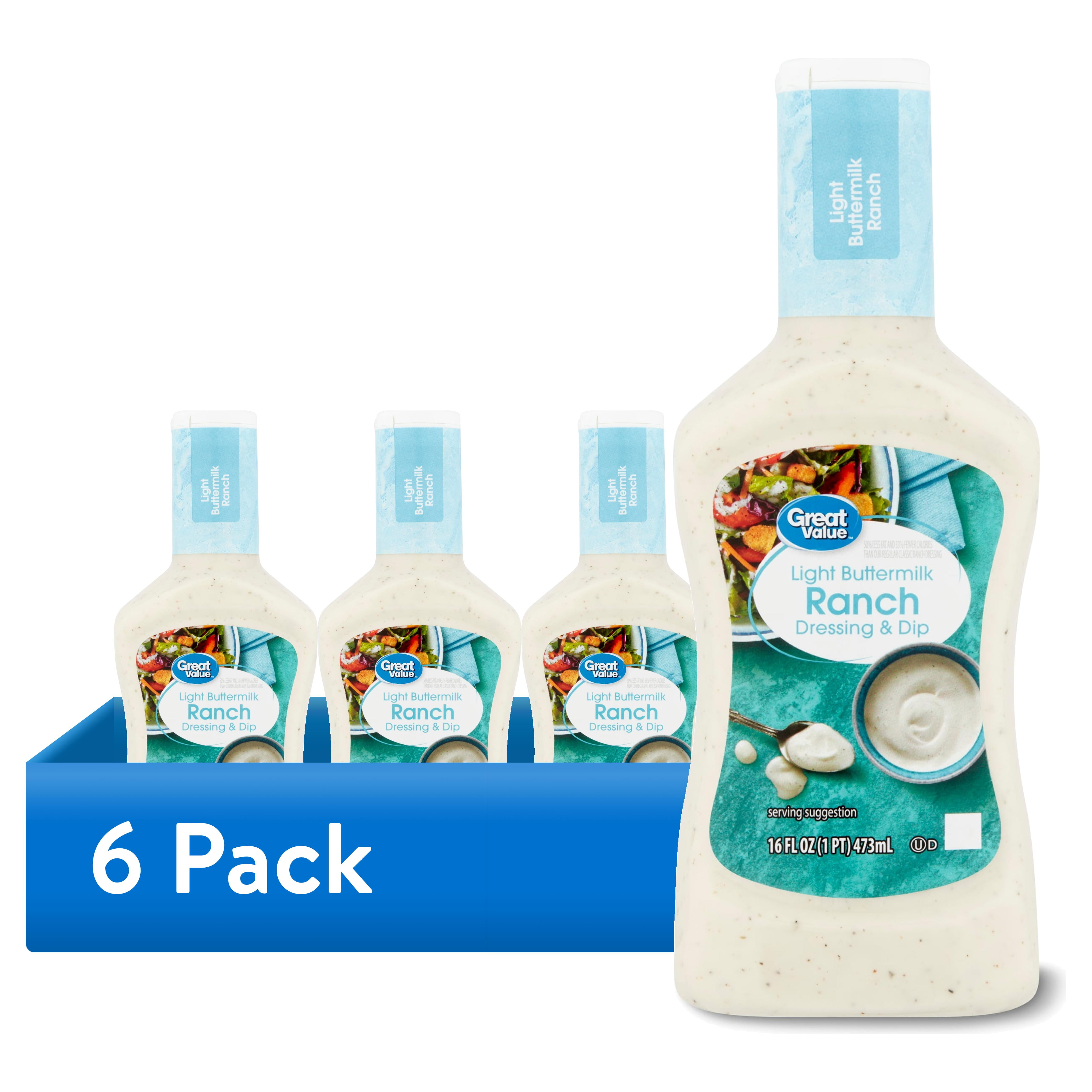 (6 pack) Great Value Light Buttermilk Ranch Dressing & Dip, 16 fl oz ...