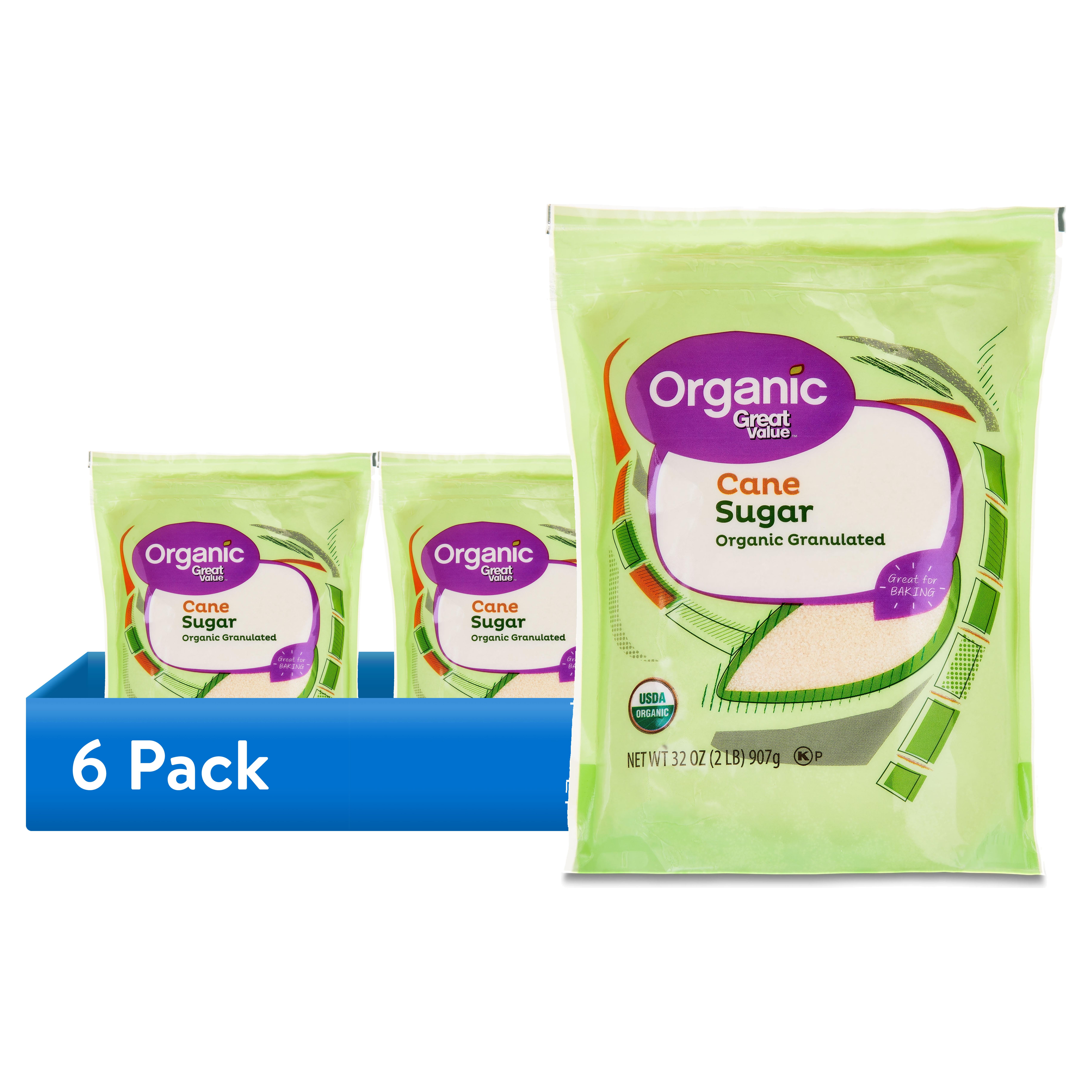 (6 pack) Great Value Organic Granulated Cane Sugar, 2 lbs - Walmart.com