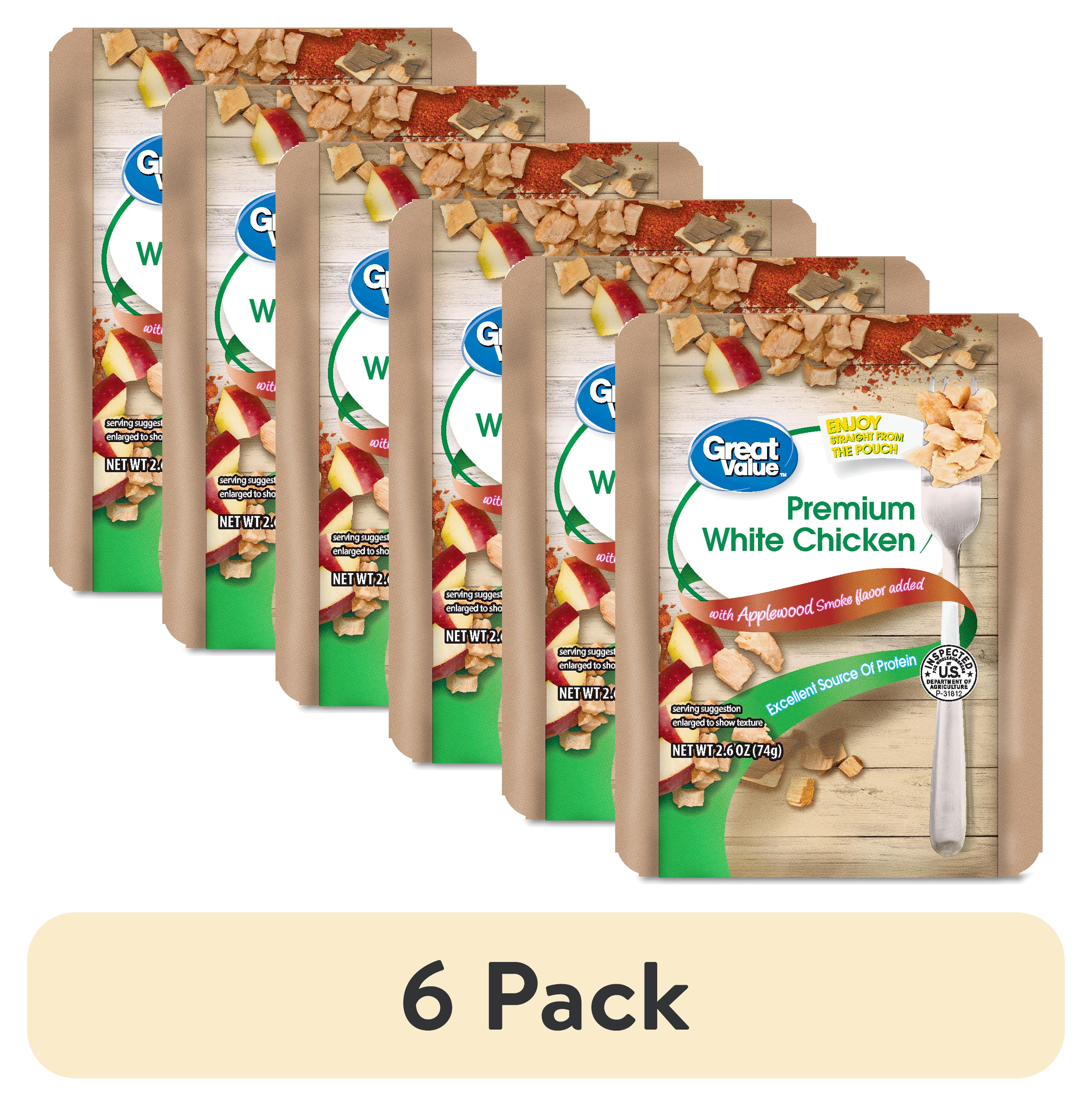 (6 pack) Great Value Premium White Chicken, Applewood Smoke, 2.6 oz ...