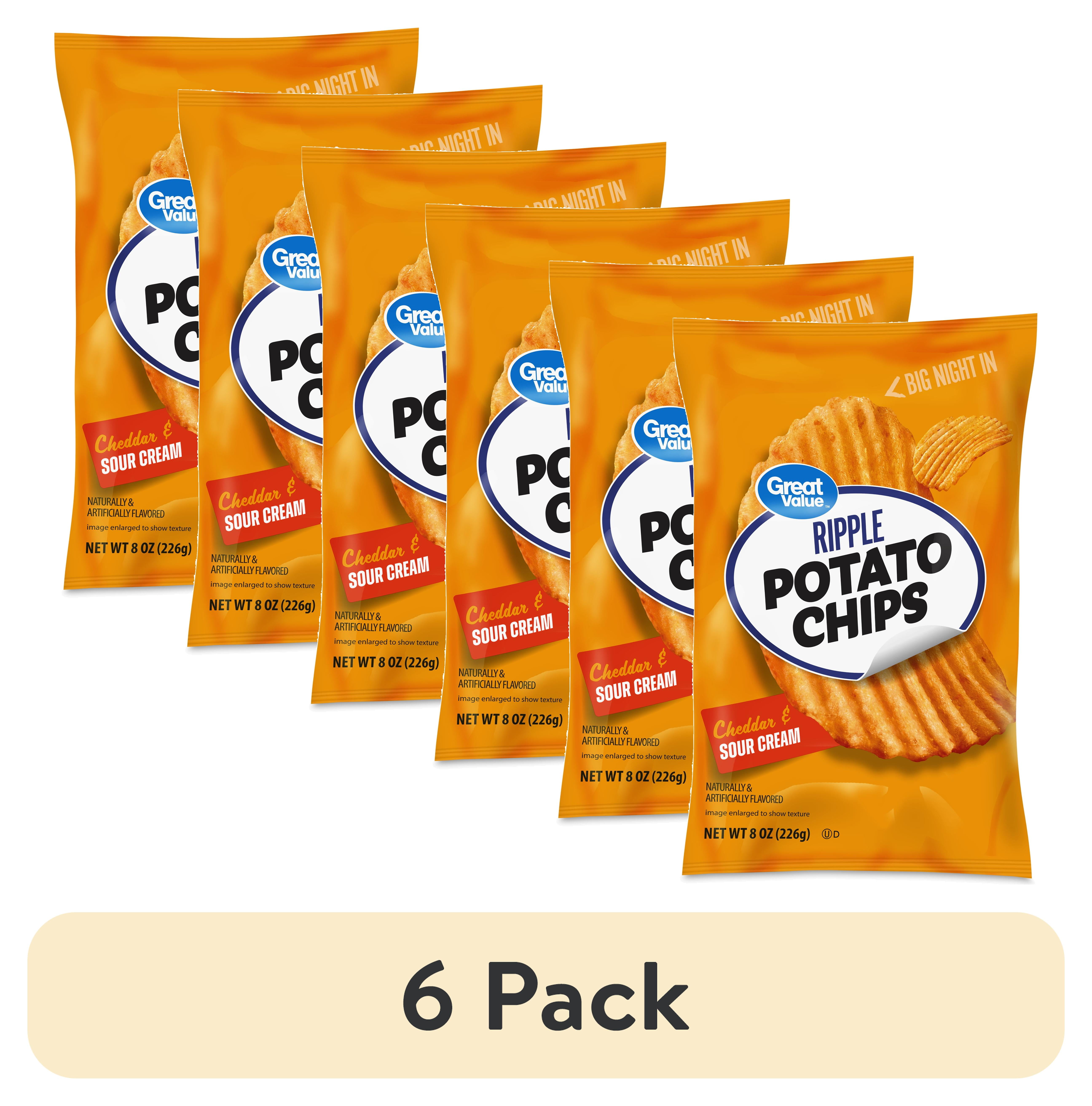 (6 pack) Great Value Rippled Cheddar & Sour Cream Flavored Potato Chips ...