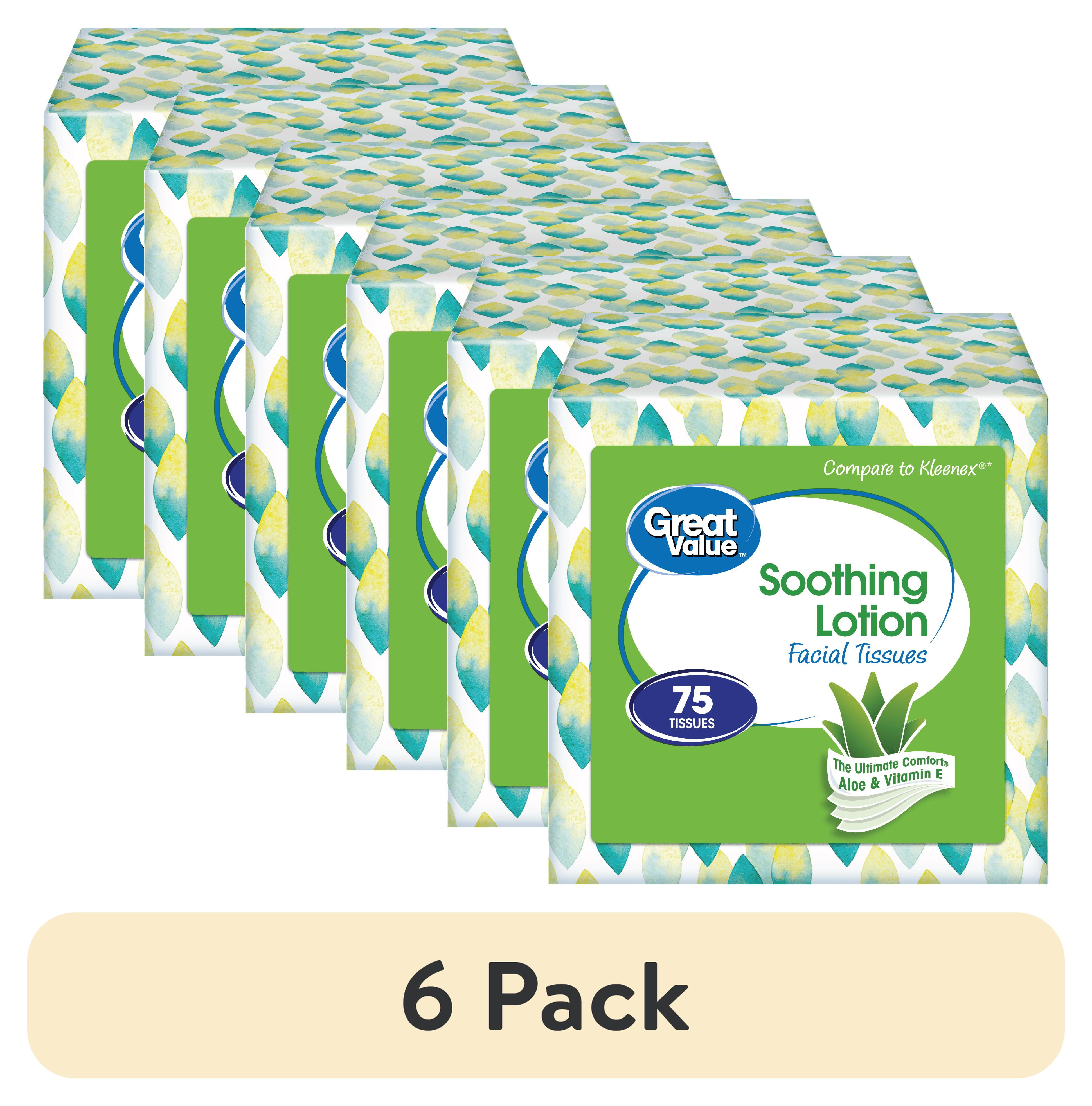 (6 pack) Great Value Soothing Lotion 3-Ply Cube Box Facial Tissues (75 ...