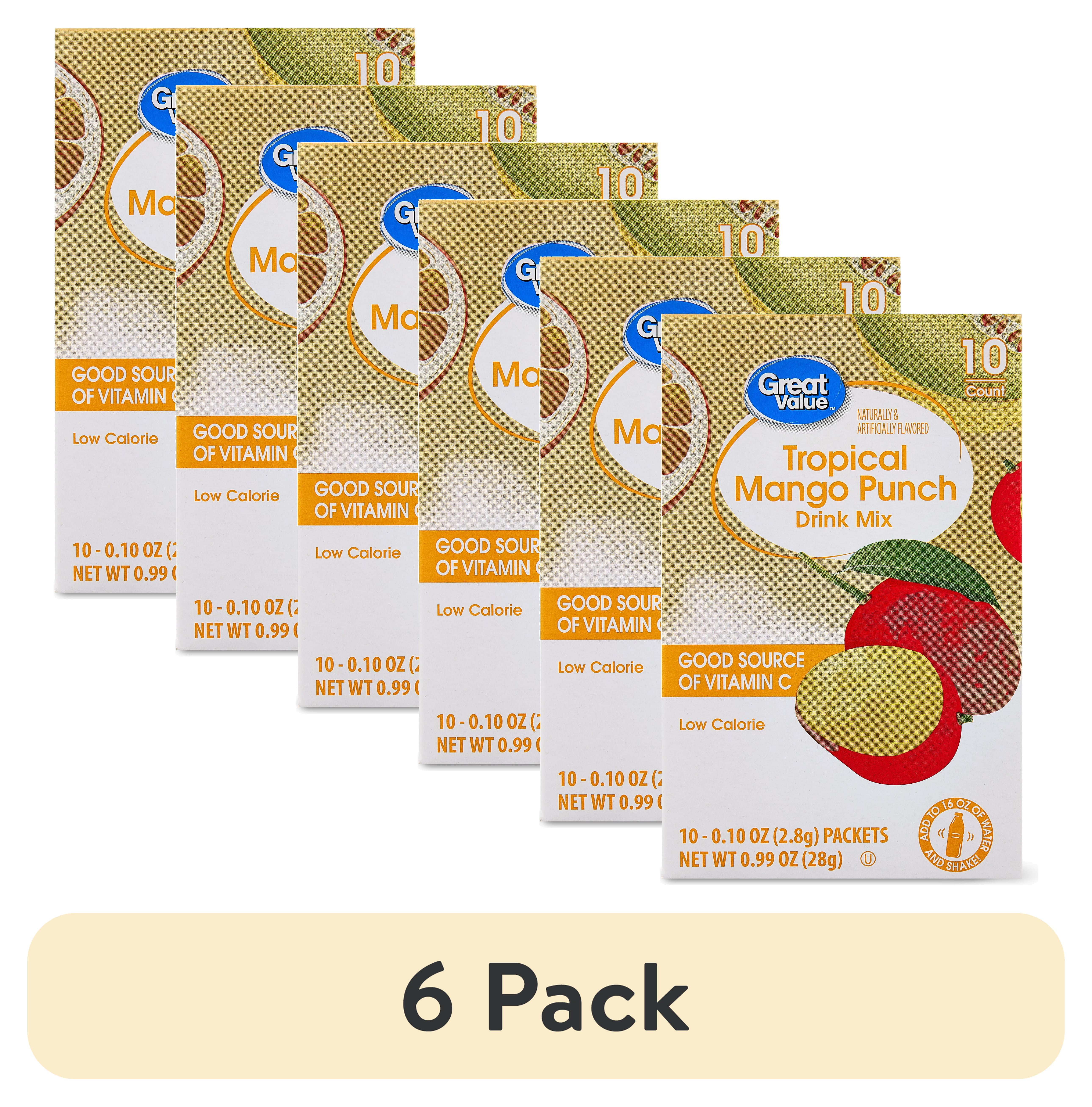 (6 pack) Great Value Tropical Mango Punch Drink Mix, 0.10 oz, 10 Count ...