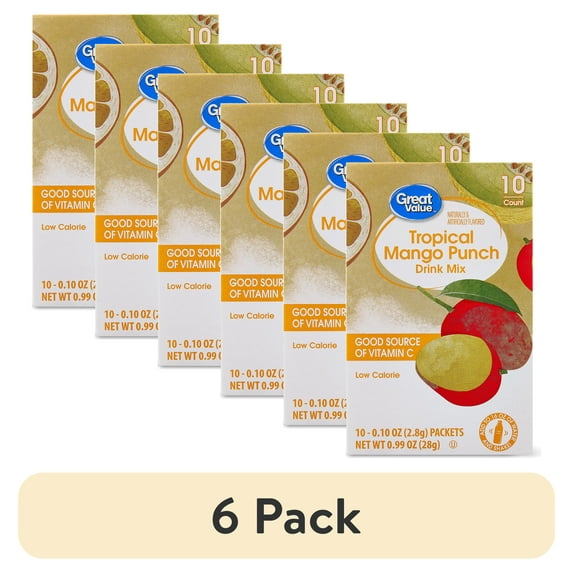 (6 pack) Great Value Tropical Mango Punch Drink Mix, 0.10 oz, 10 Count ...