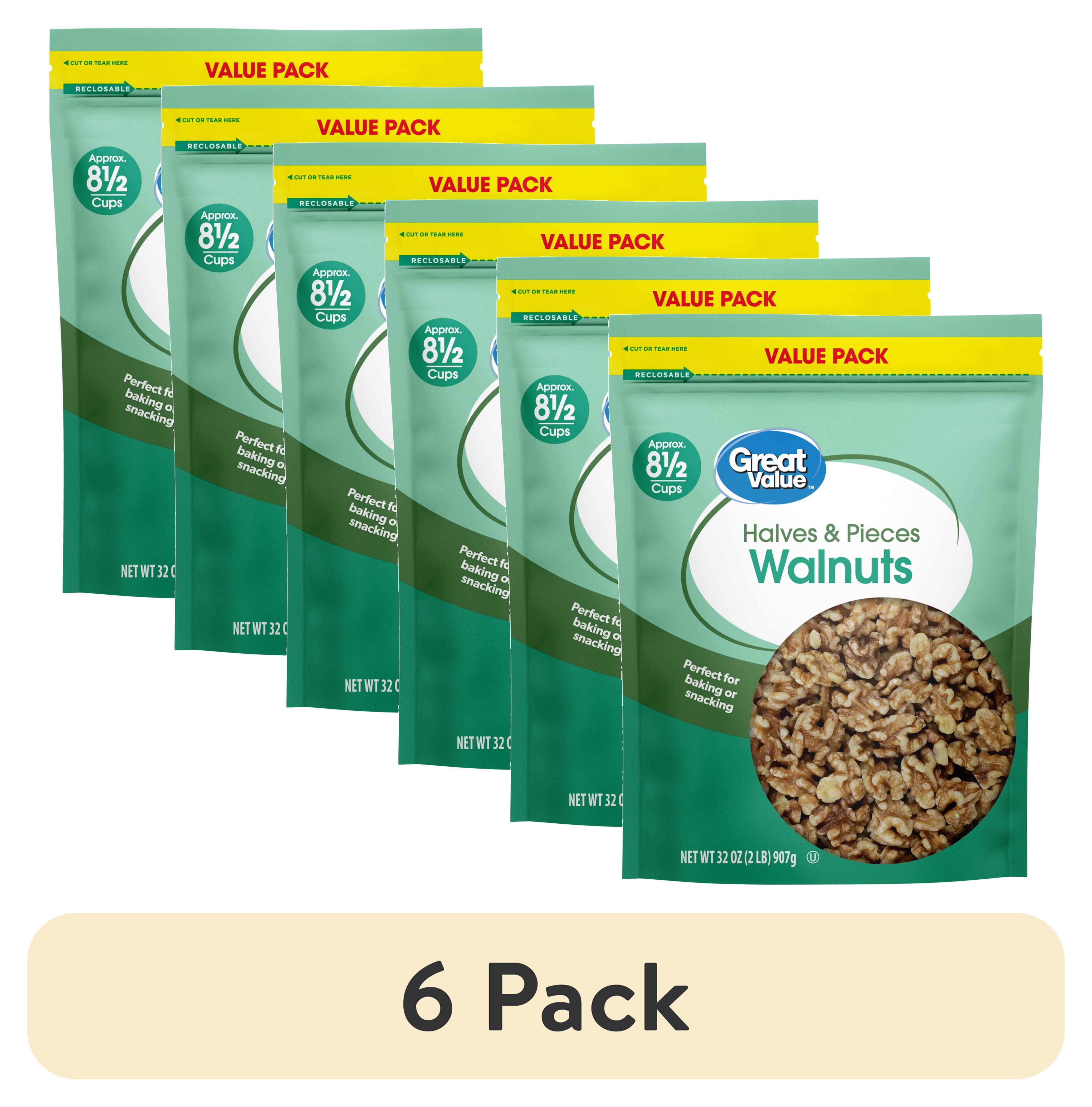 (6 pack) Great Value Walnuts Halves & Pieces, 32 oz - Walmart.com