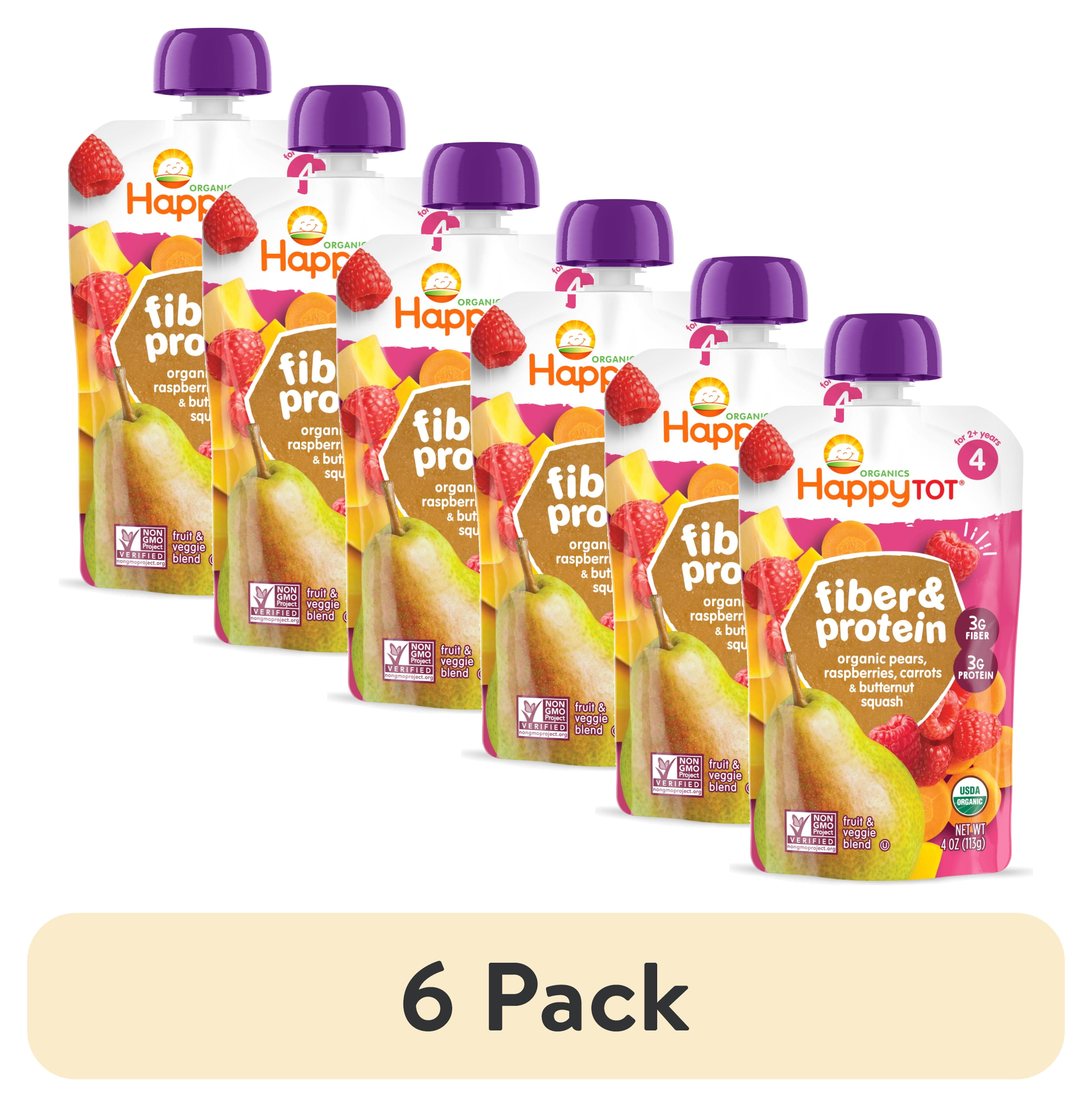 (6 pack) Happy Tot Organics Fiber & Protein Stage 4, Pears Raspberries ...