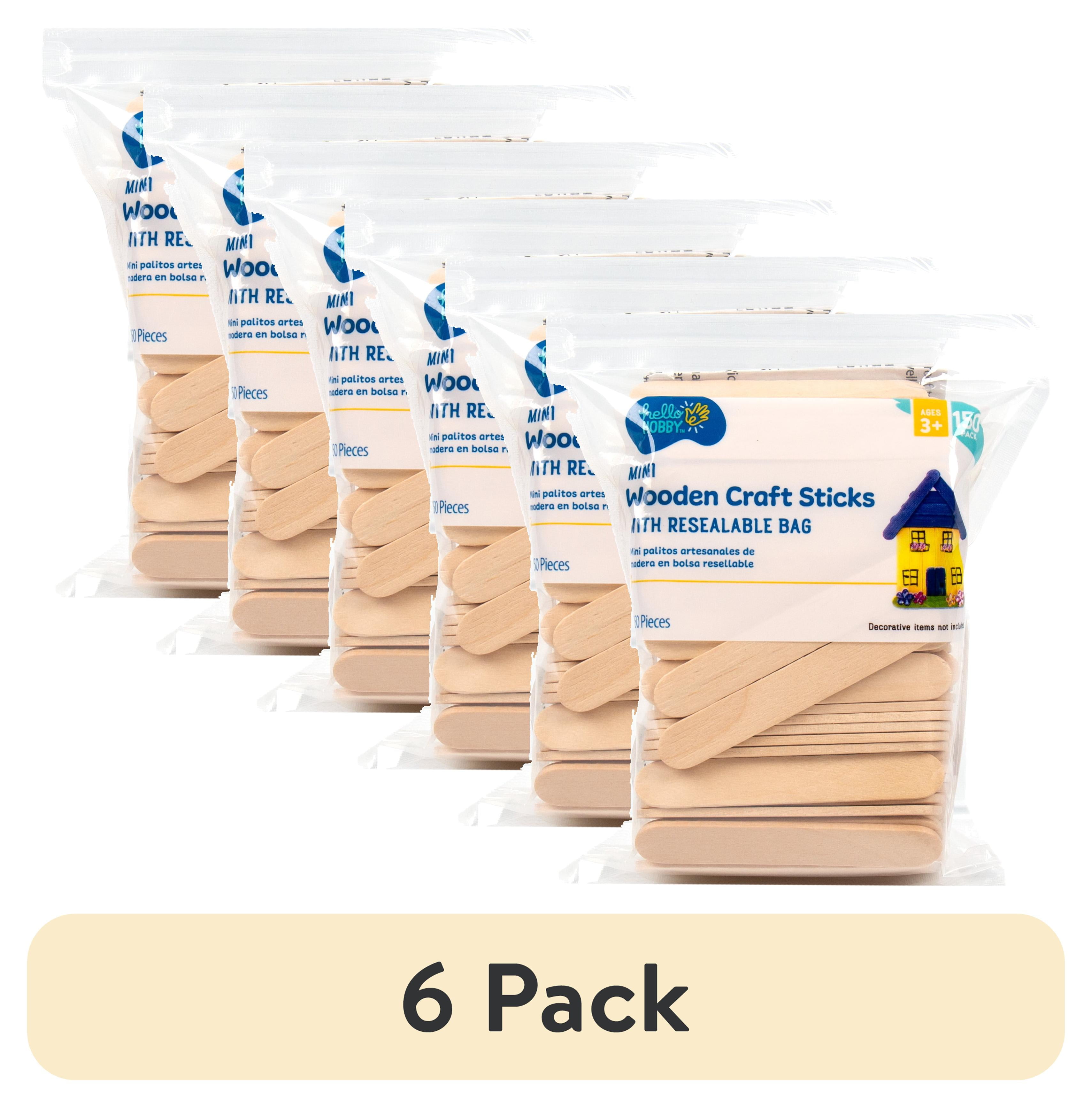 (6 pack) Hello Hobby Mini Wood Craft Sticks with Resealable Bag, 150 ...