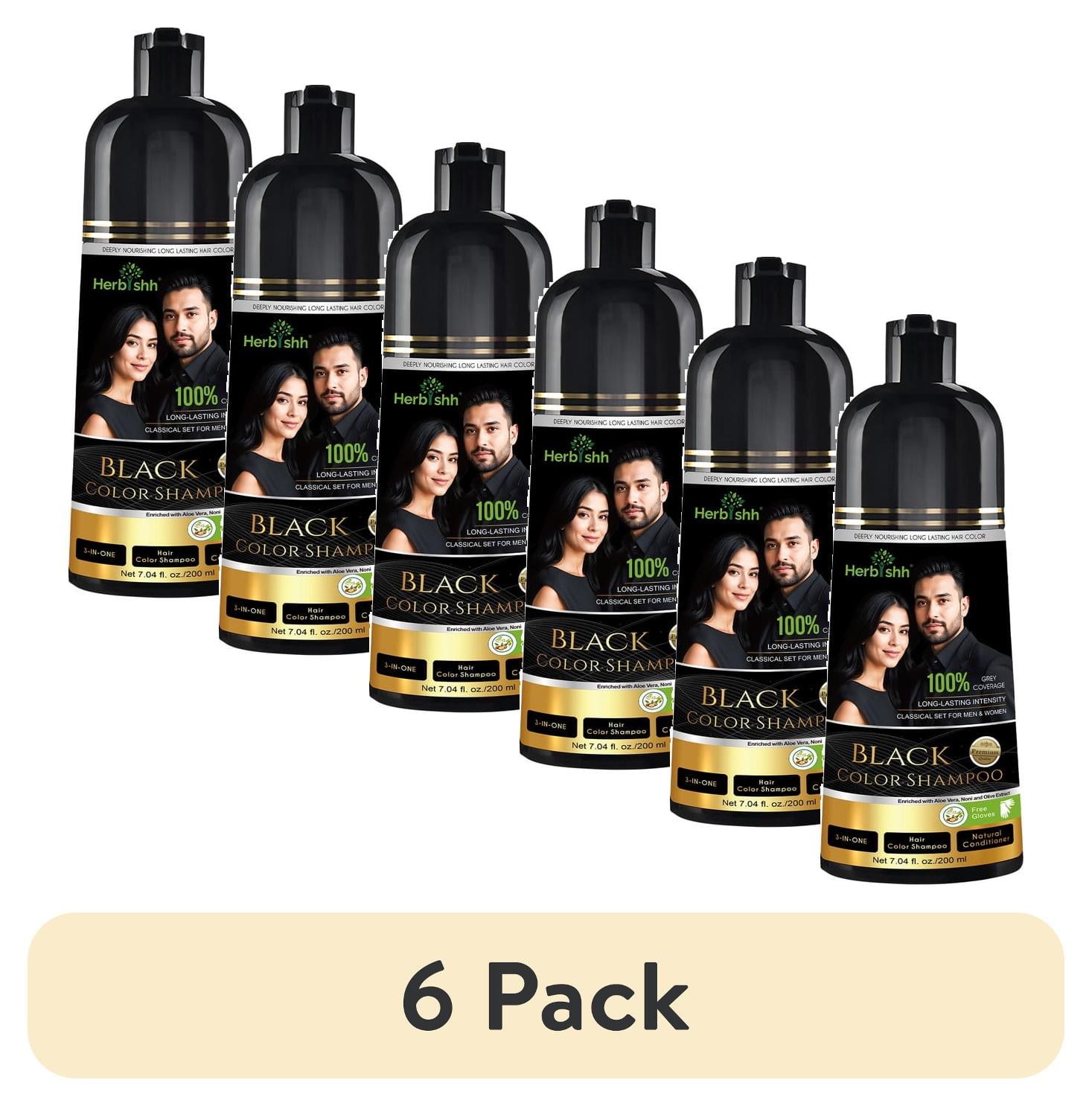 (6 pack) Herbishh Black Shampoo, Hair Dye Shampoo 3 in 1, 100% Grey ...