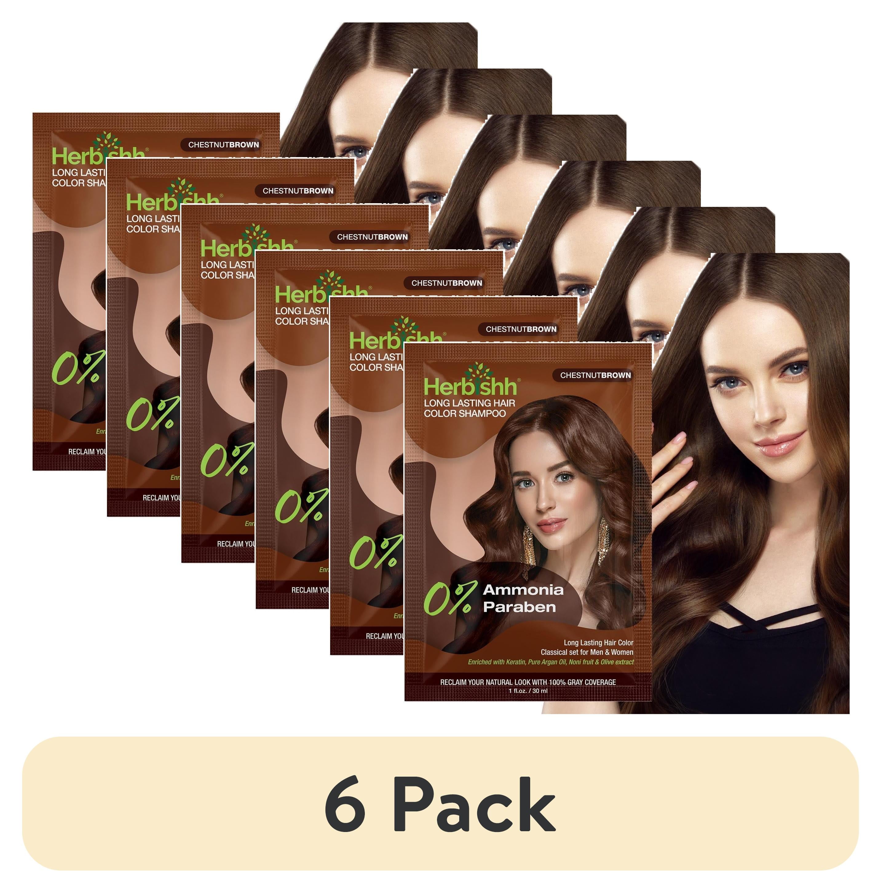 (6 pack) Herbishh Chestnut Brown Color Shampoo for Gray Hair, Hair Dye ...