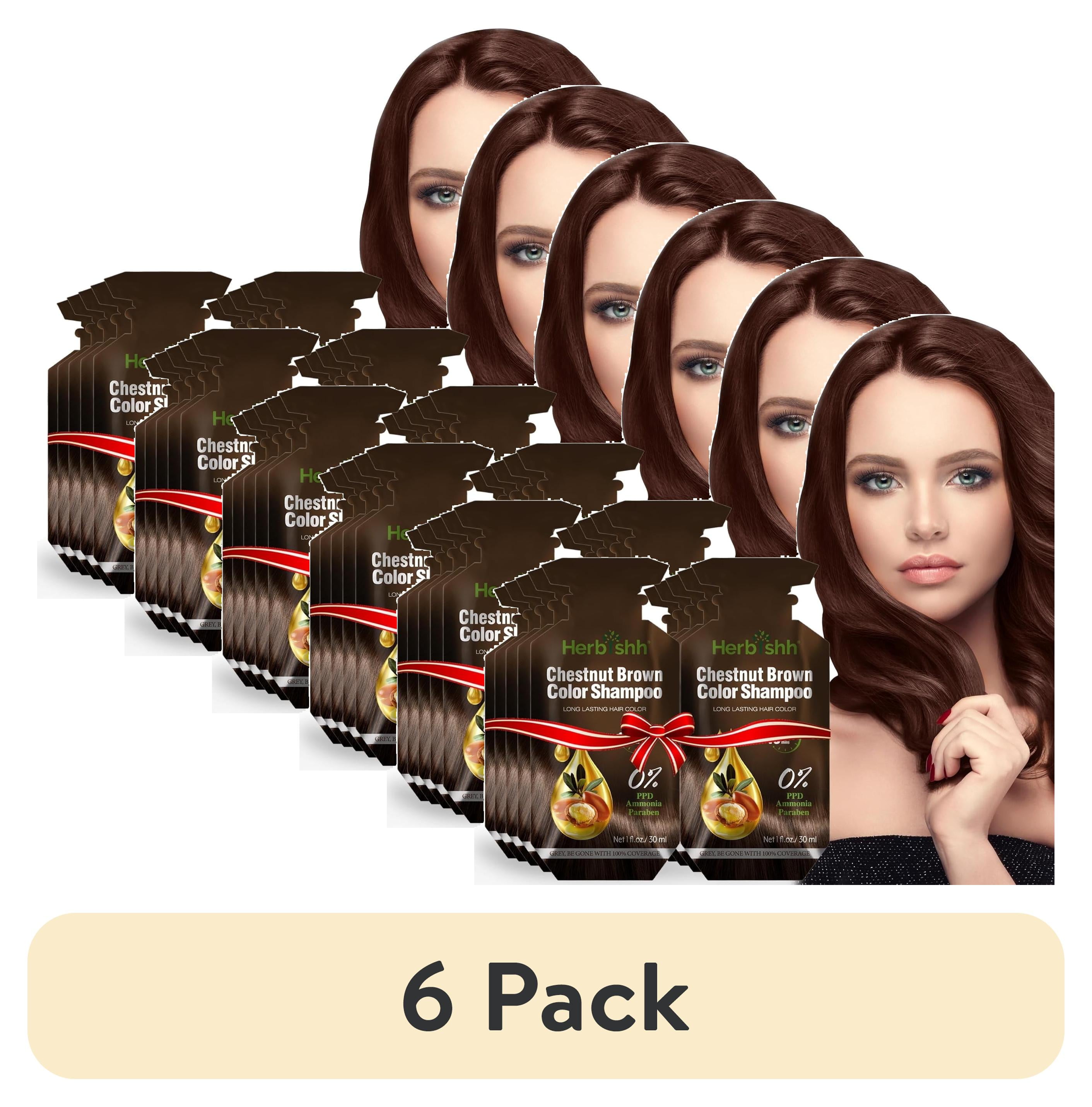 (6 pack) Herbishh Chestnut Brown PPD-Free Shampoo for Gray Hair, Travel ...