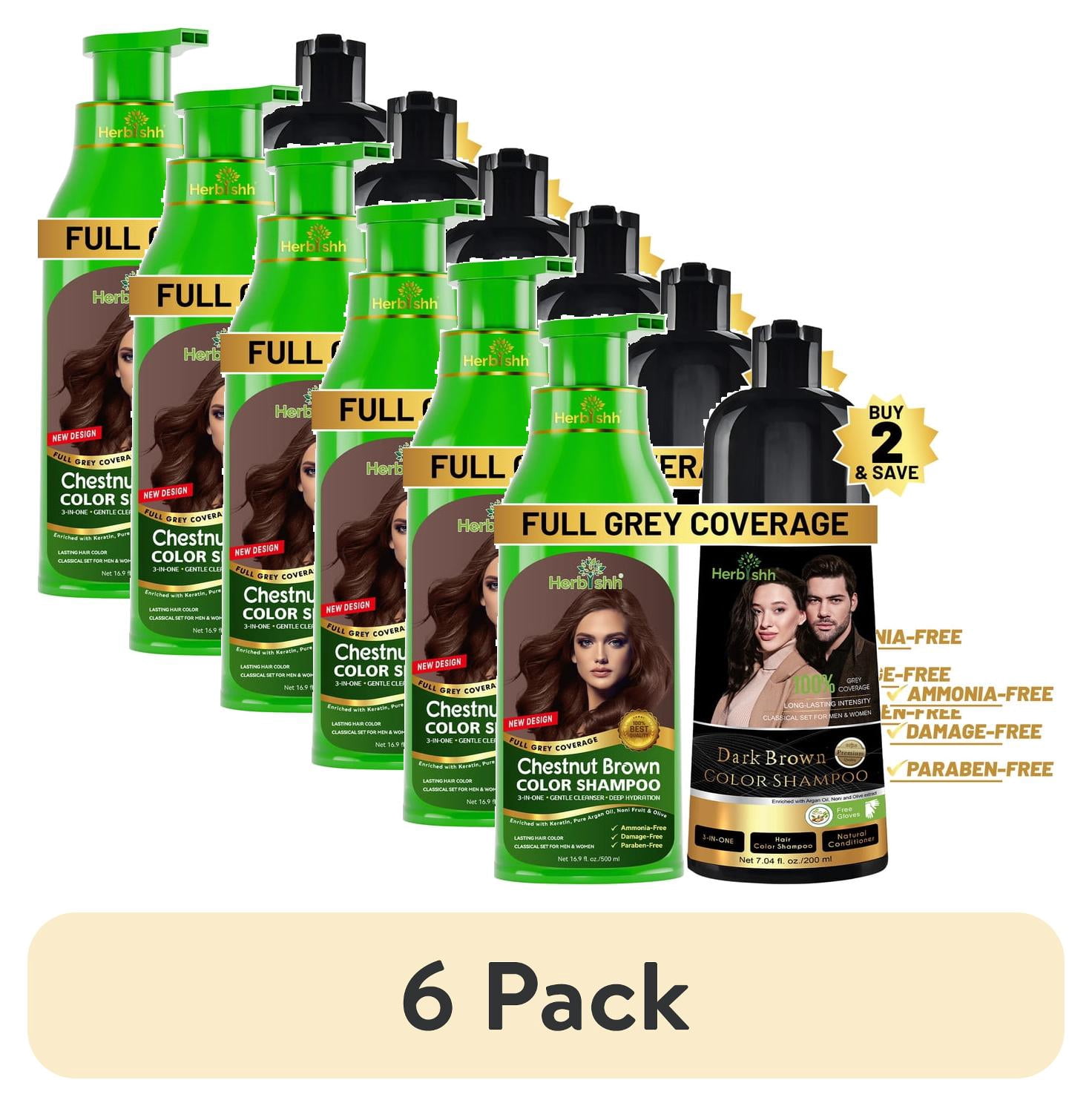 (6 pack) Herbishh Hair Color Shampoo for Gray Hair – 500ML Chestnut ...
