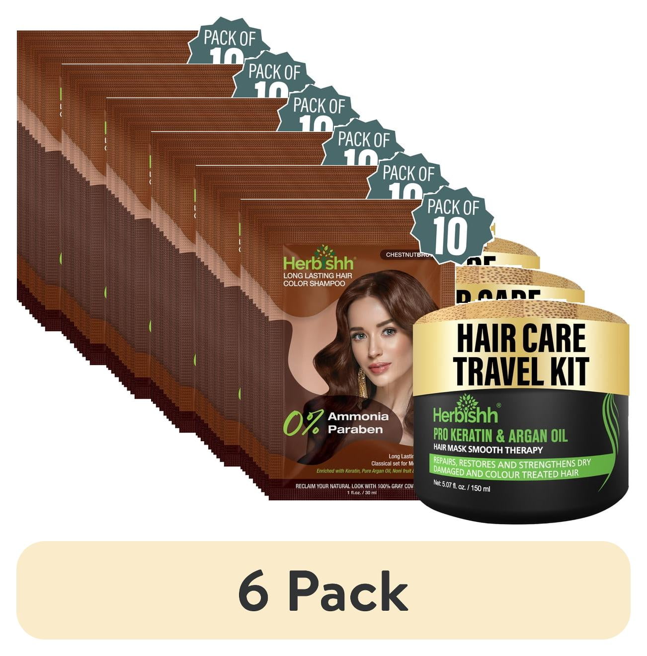 (6 pack) Herbishh Hair Dye Shampoo Chestnut Brown Color 3-in-1 Travel ...