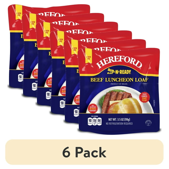 (6 pack) Hereford Fully Cooked Beef Luncheon Loaf, Shelf Stable Pouch ...