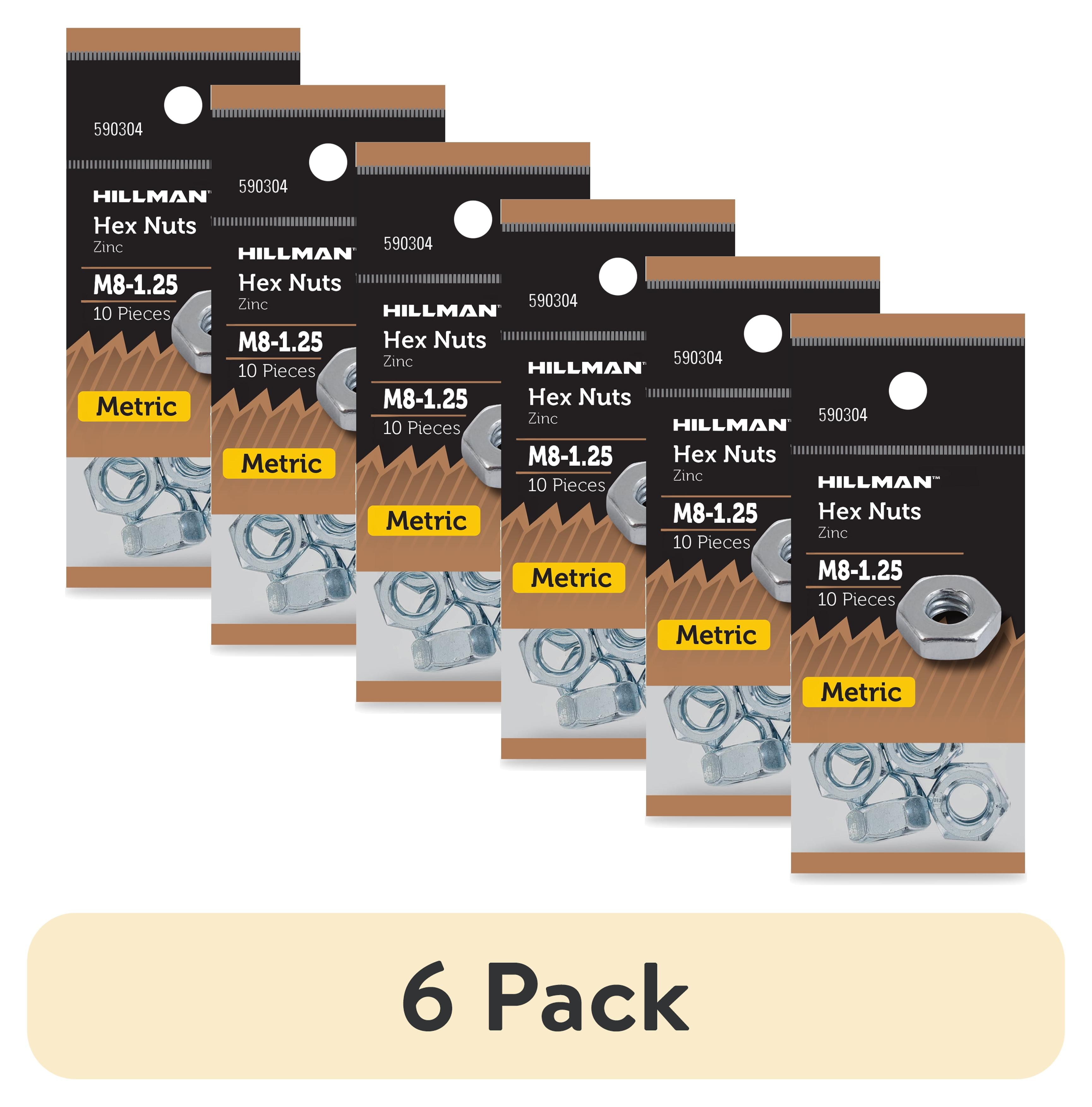 (6 pack) Hillman Hex Nuts M8X1.25, Metric, Zinc Finish, Steel, 10 ...