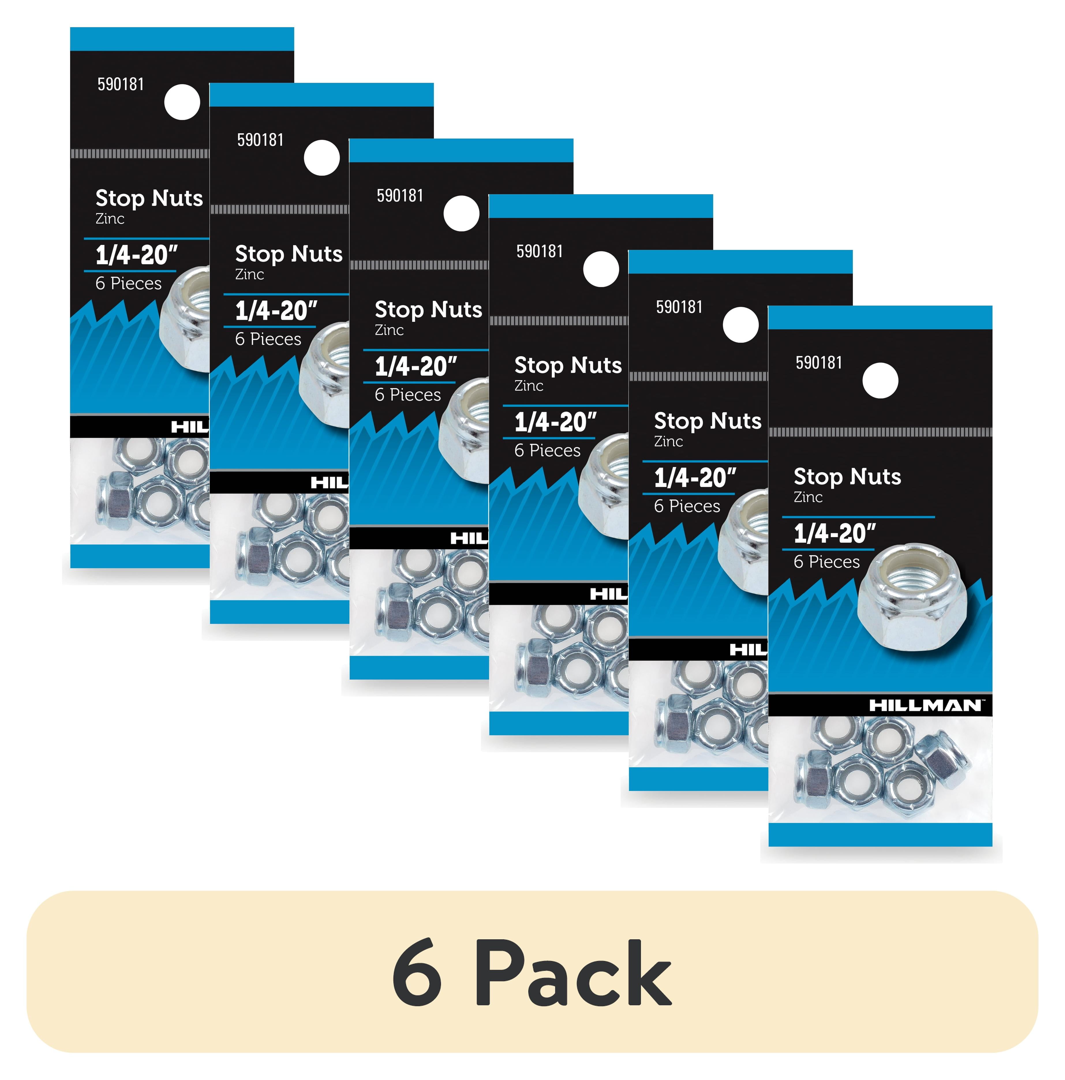 (6 pack) Hillman Stop Nuts, Lock Nuts, 1/4"-20, Nylon, Zinc Plated ...