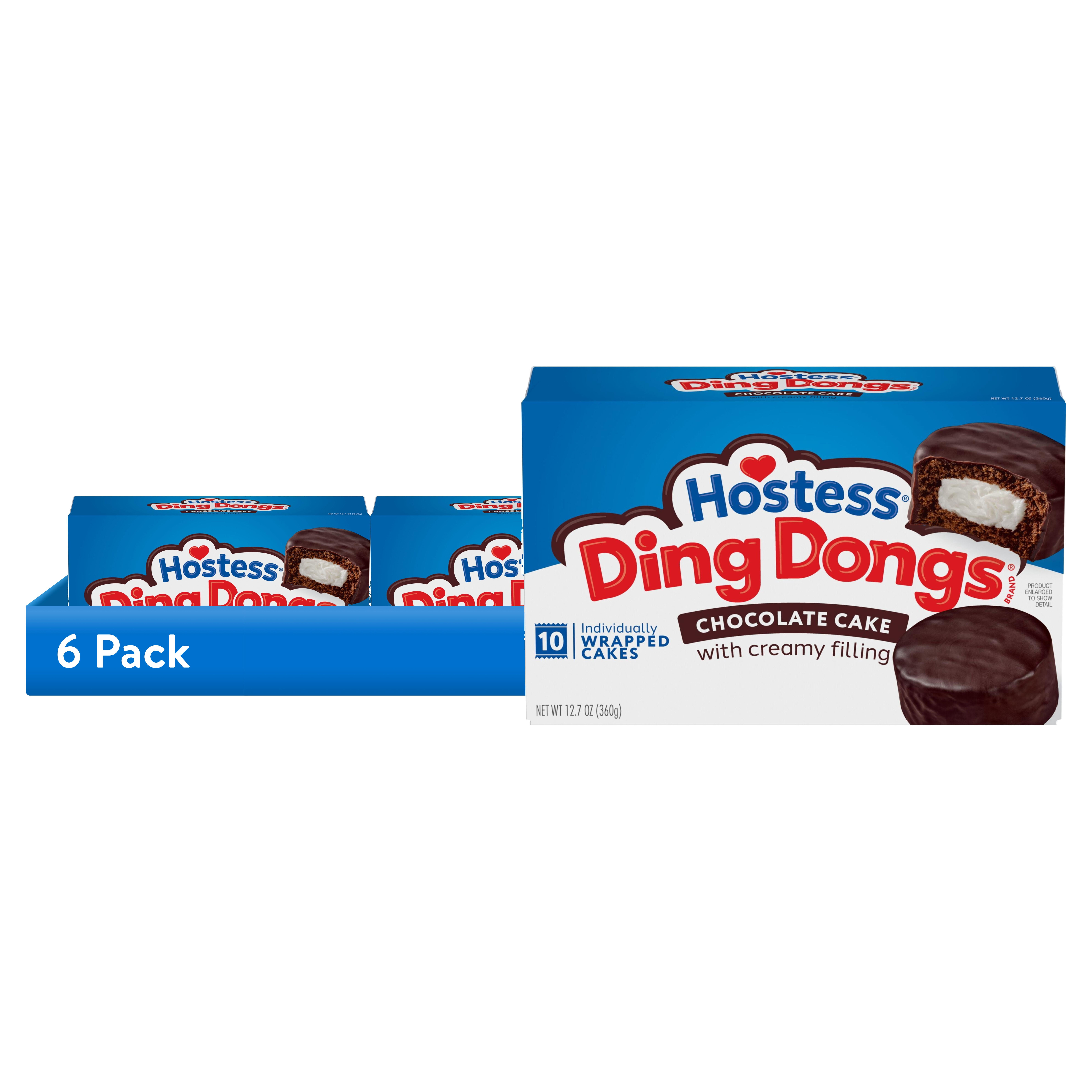 (6 pack) Hostess Ding Dongs Snack Cakes, Chocolate Cake with Crème ...