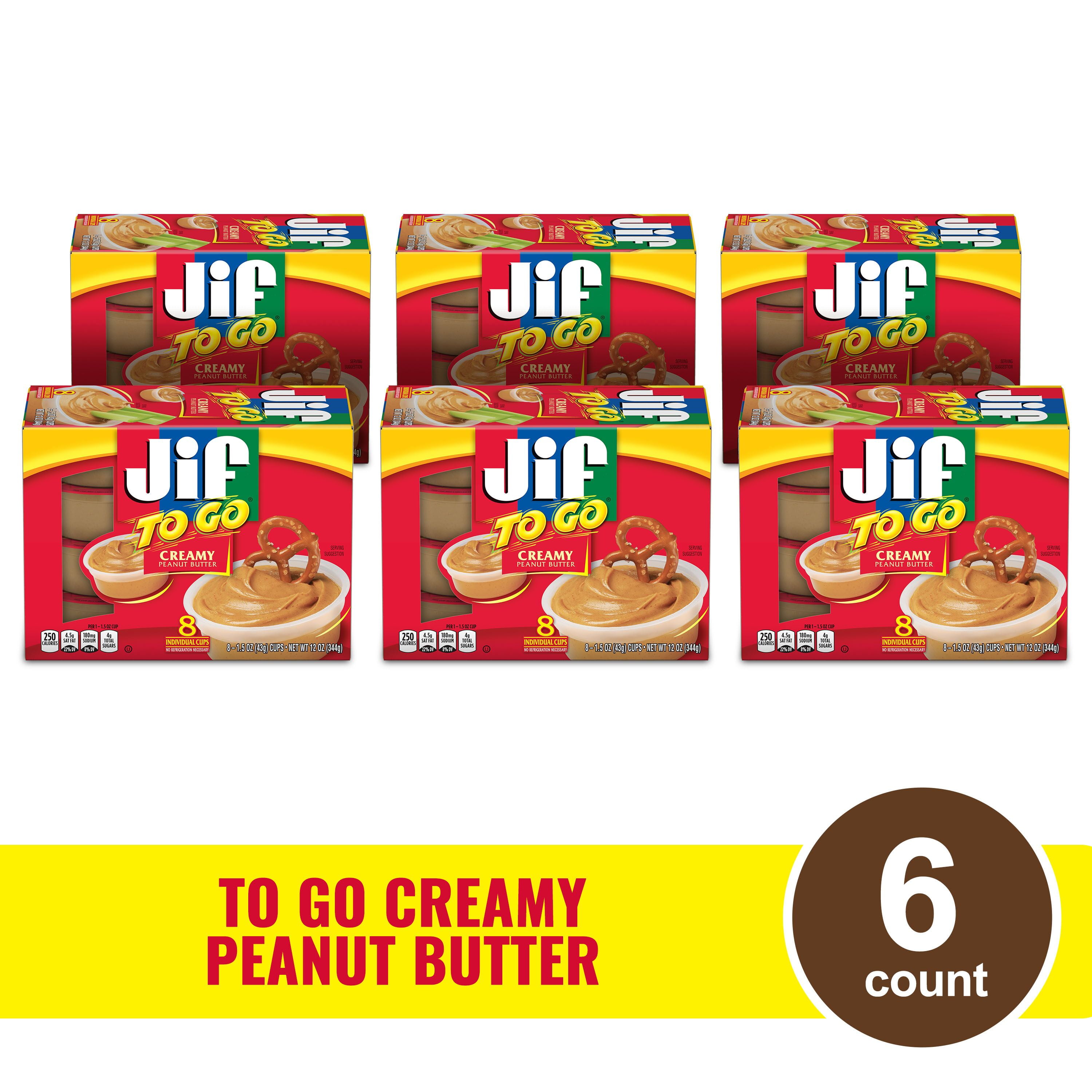 Jif To Go Creamy Peanut Butter, Snack Size, 6 Pack, 8 Disposable 1.5 oz ...