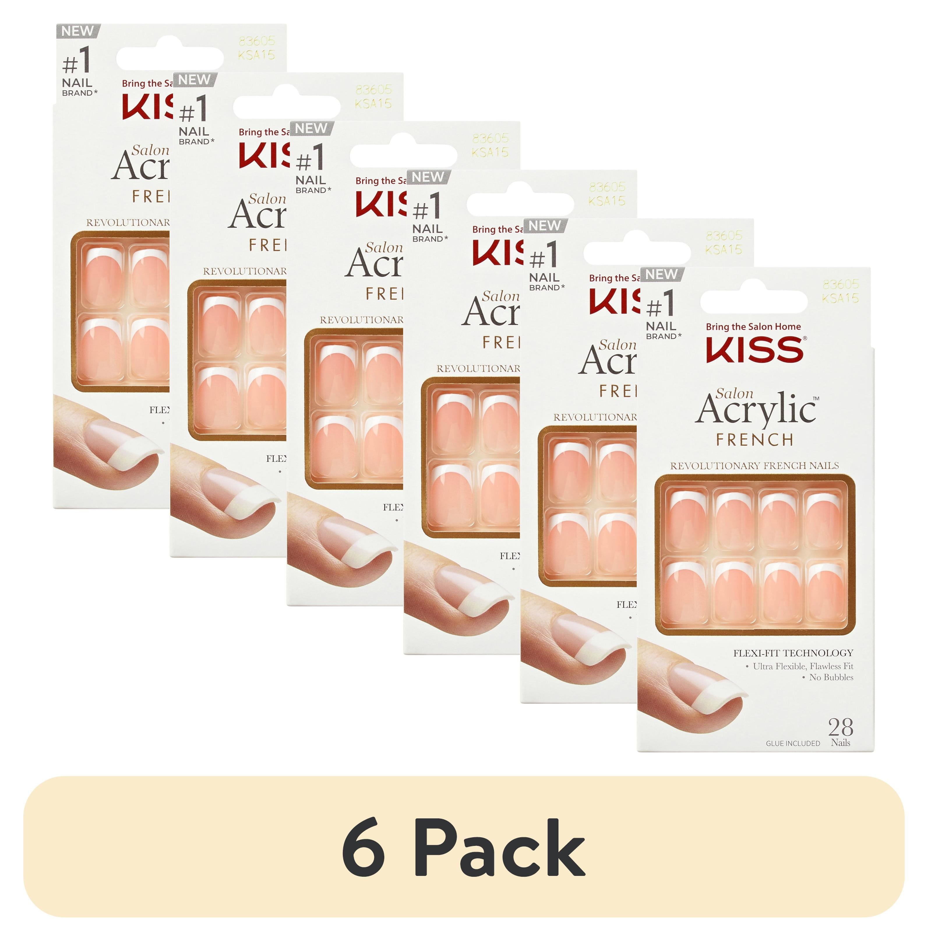 (6 pack) KISS Salon Acrylic Short Square Oval Press on Nails with Glue ...
