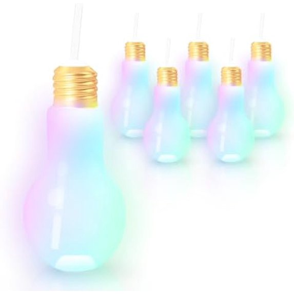- 6 pack - LED Light Up White Light Bulb Cup with Straw - Walmart.com