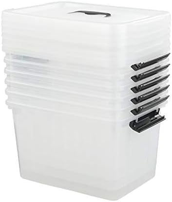 6-pack Latch Storage Boxes with Lids and Handles, Clear Plastic Box Bin ...