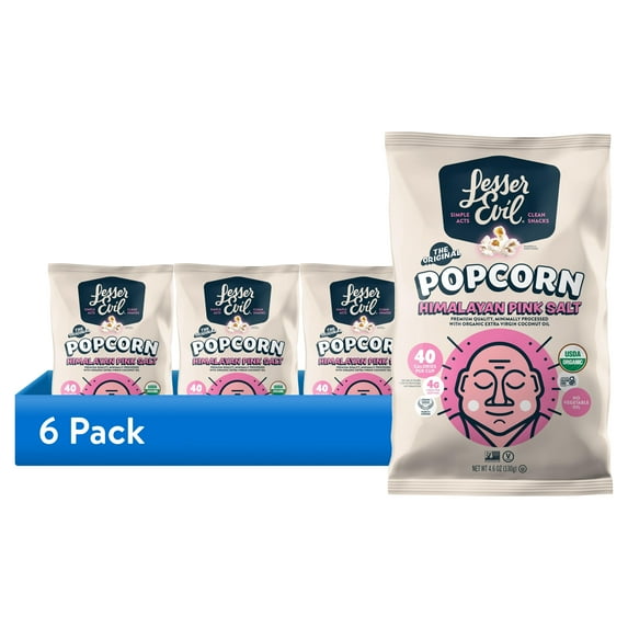 (6 pack) LesserEvil Organic Popcorn, Himalayan Pink, 4.6 oz - Walmart.com