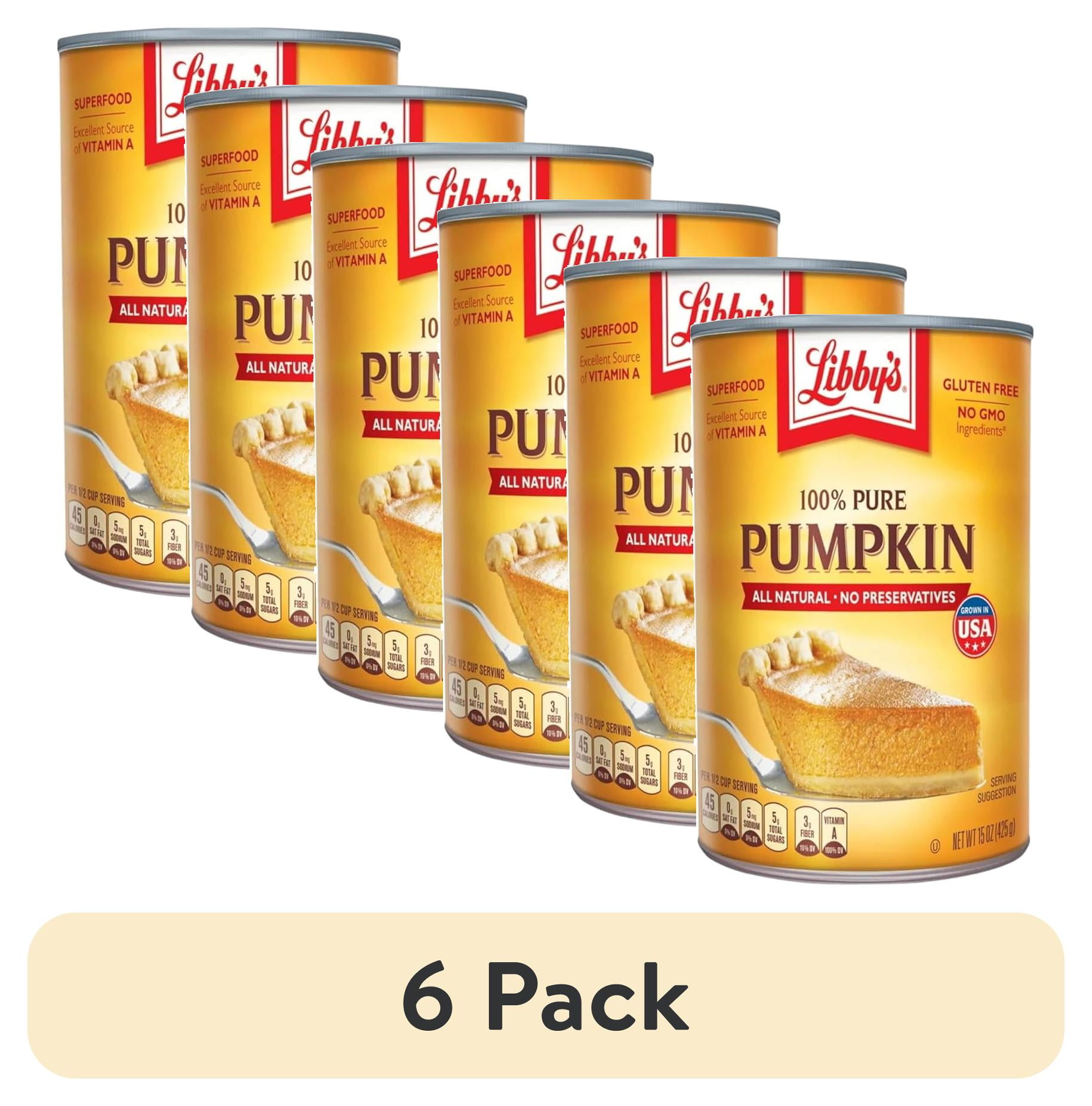 (6 pack) Libby's 100% Pure Canned Whole Pumpkin Mix All Natural No Preservatives, 15 oz, 3.5 ...
