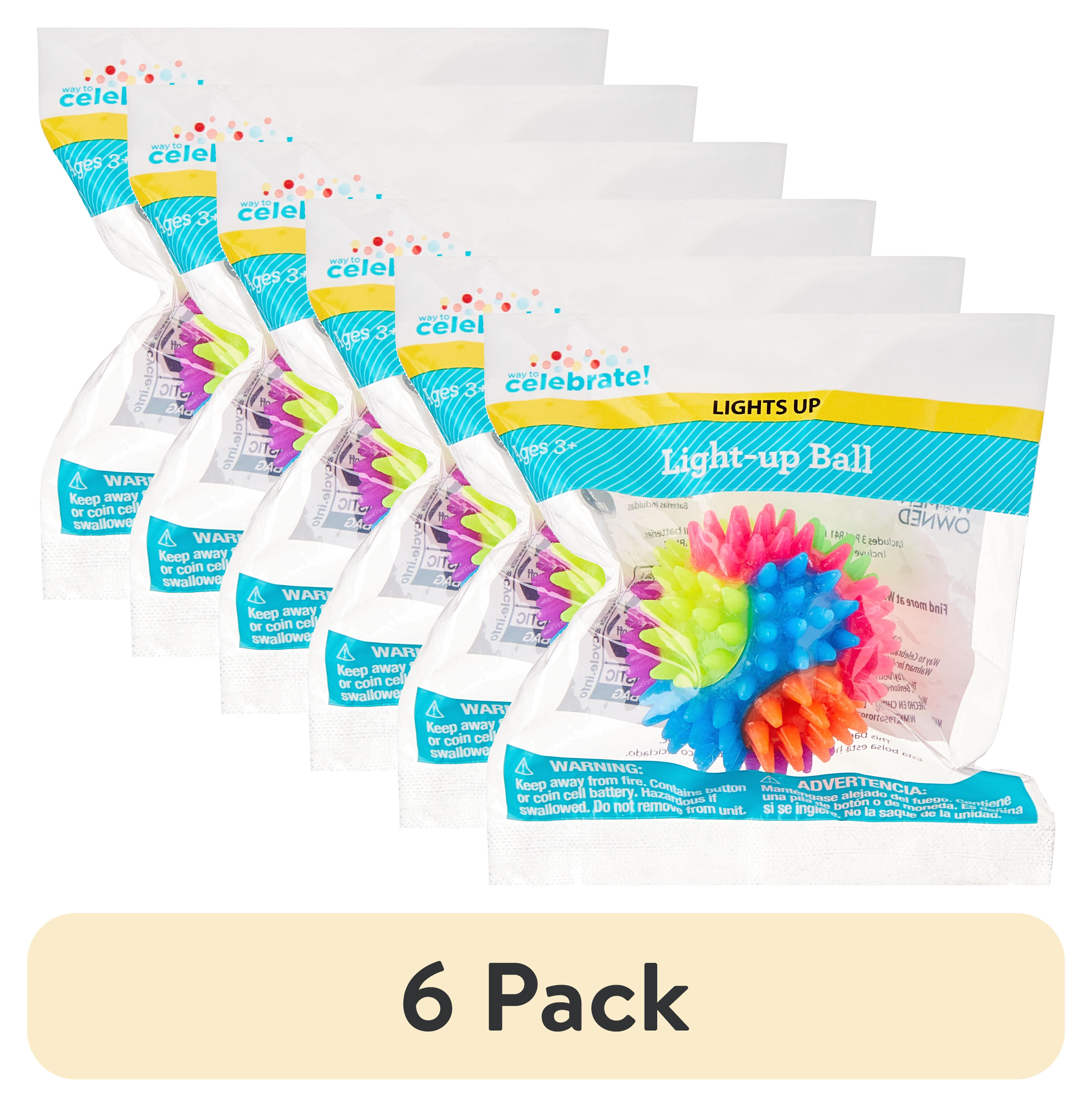 (6 pack) 1 Count, Multicolor Light-Up Spikey Ball, Party Favor, by Way ...