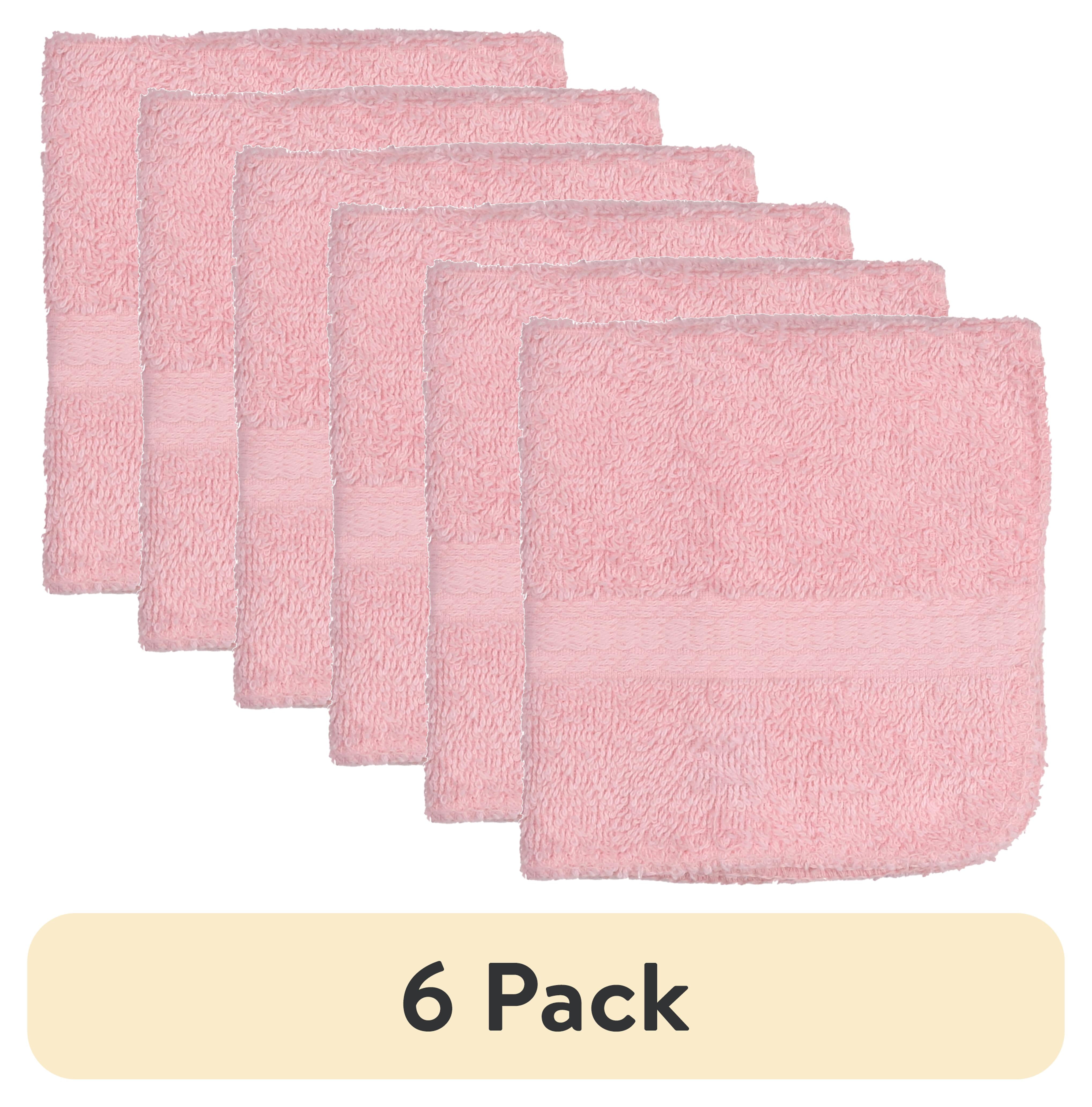 Mainstays 100% Cotton Washcloth 6 Pack, Soft & Durable, Pink, for ...
