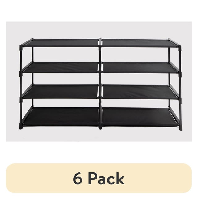 (6 pack) Mainstays 4-Tier Shoe Rack Storage Organizer, Rich Black, 24 ...