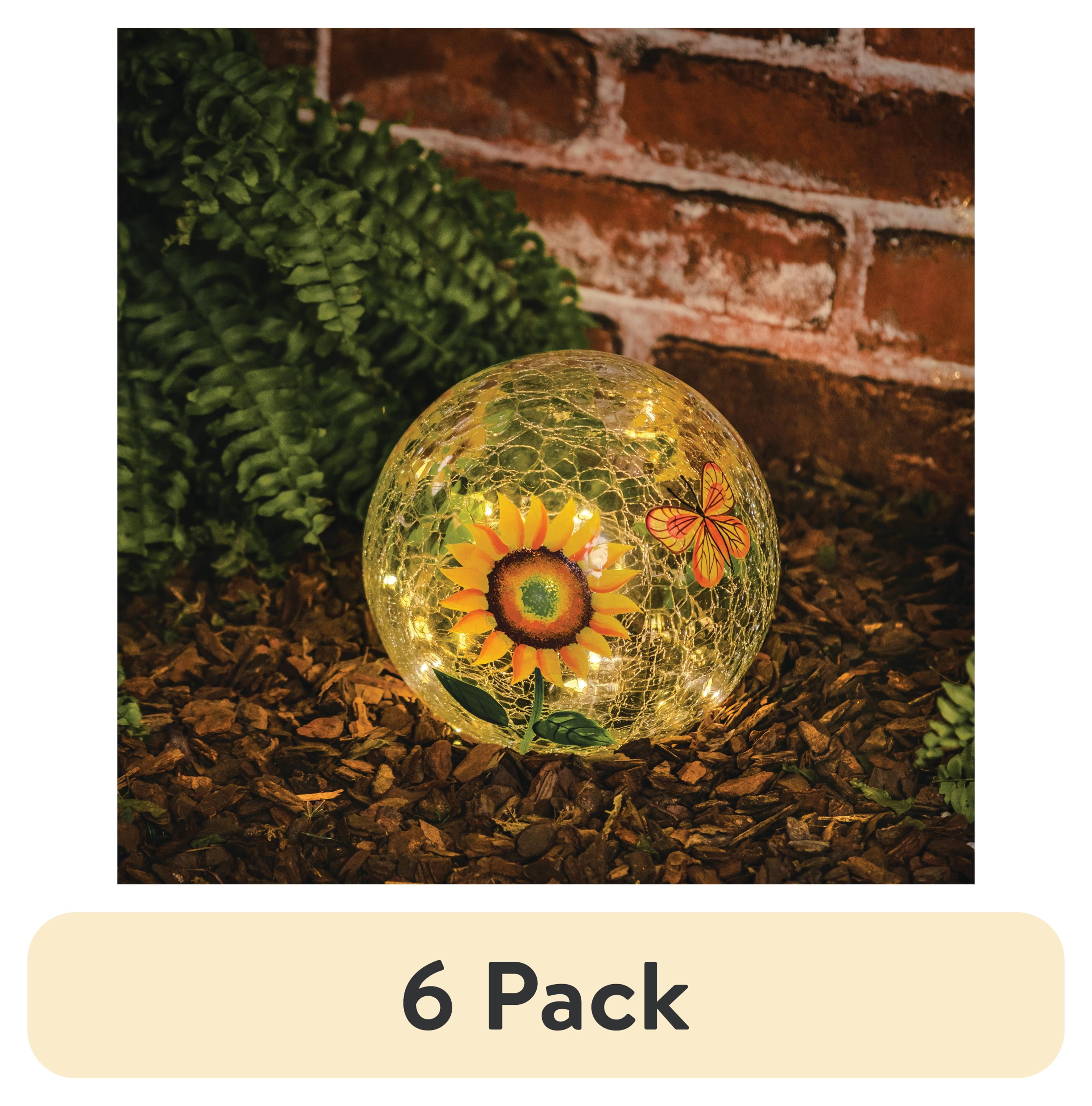 (6 pack) Mainstays 6 inch Solar Sunflower Crackle Glass Ball Decor, 6 ...