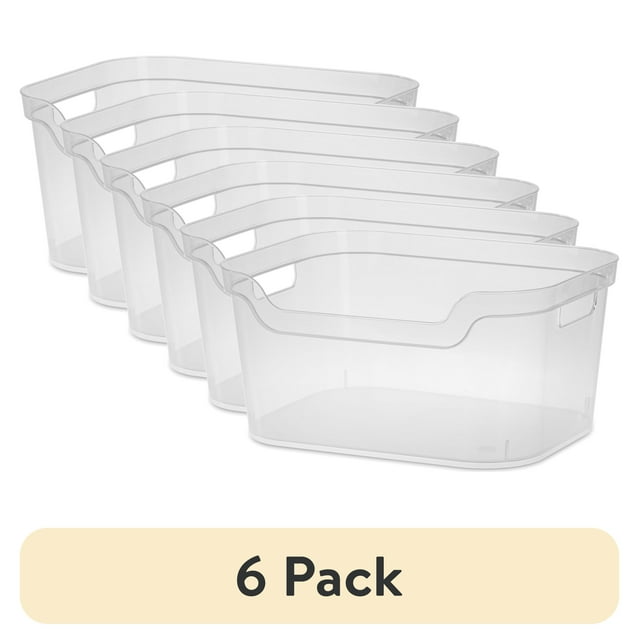 (6 pack) Mainstays Large Open Bin, Clear Plastic, Easy Access Bin with ...