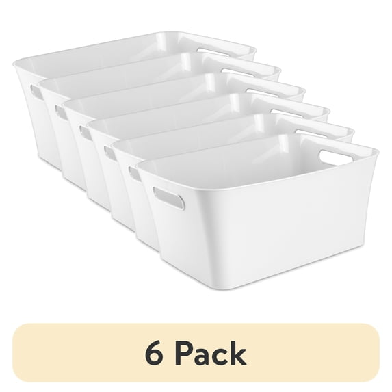 Mainstays Large Plastic Storage Bin White 6 Pack Decorative Versatile ...